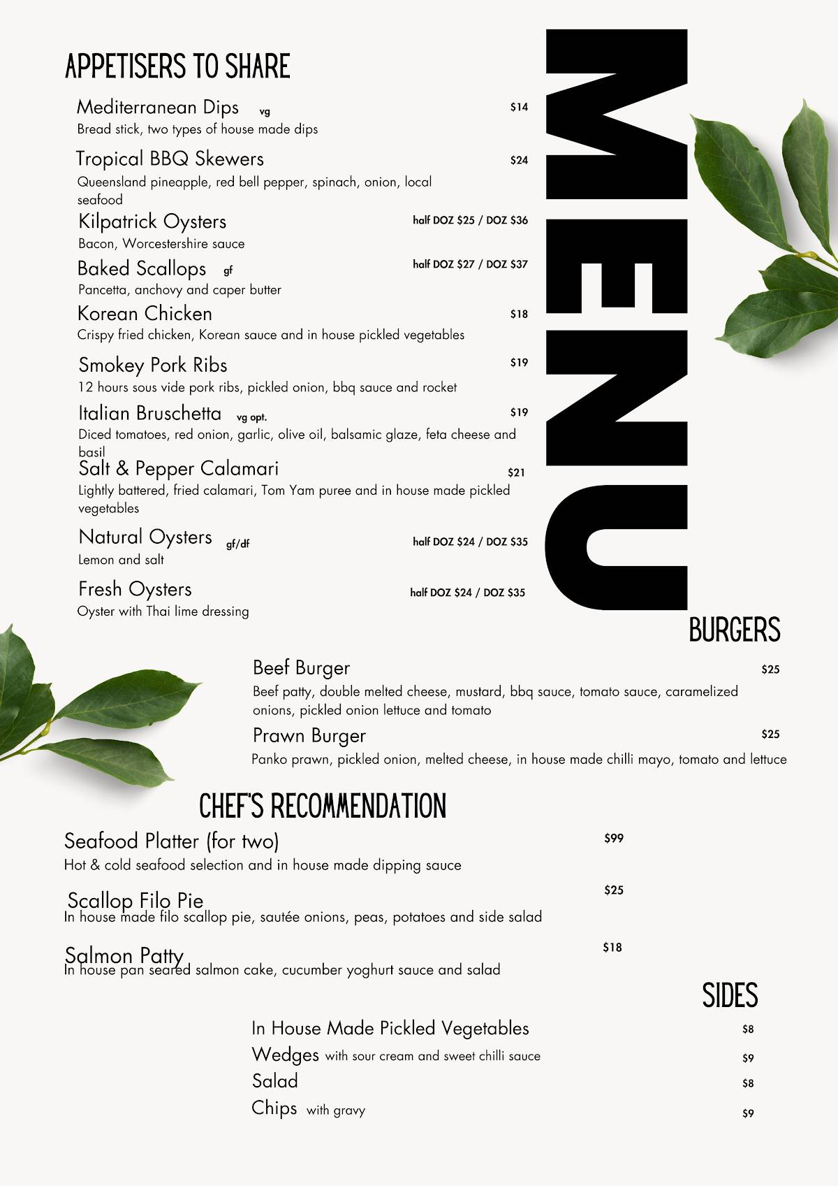 Menu at Marina Balaena restaurant, Urangan