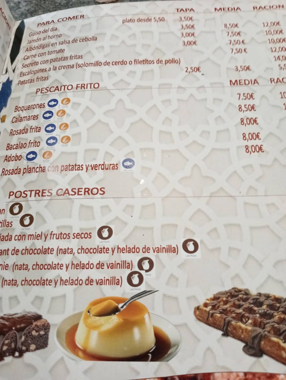 Carta de Cafe Bar Granada, Marbella