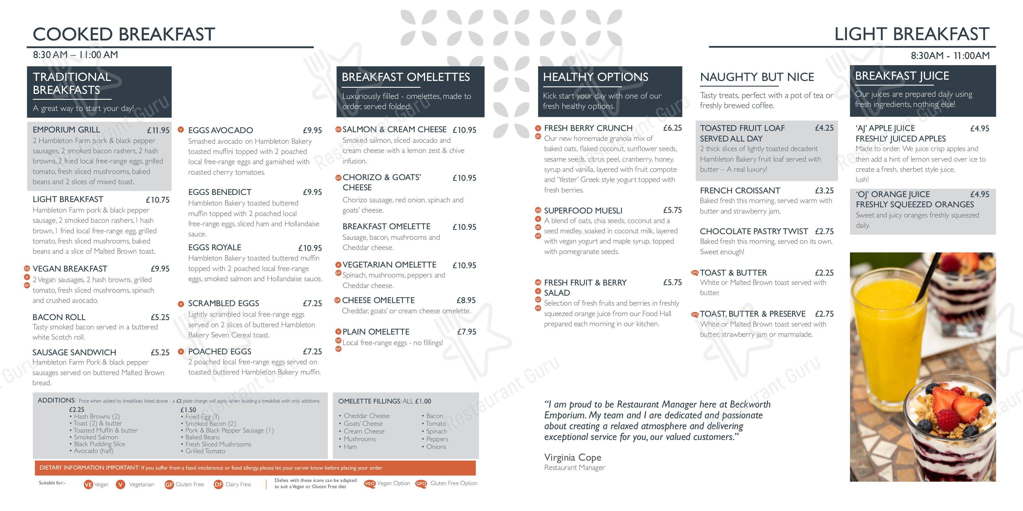 Menu at Beckworth Emporium restaurant, Mears Ashby