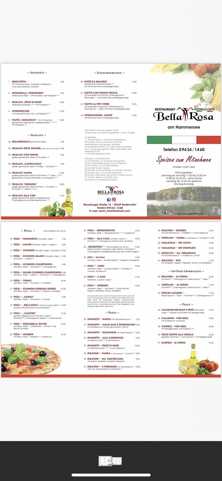 Speisekarte von Bella Rosa cafe, Bodenwöhr, Neunburger Str. 14