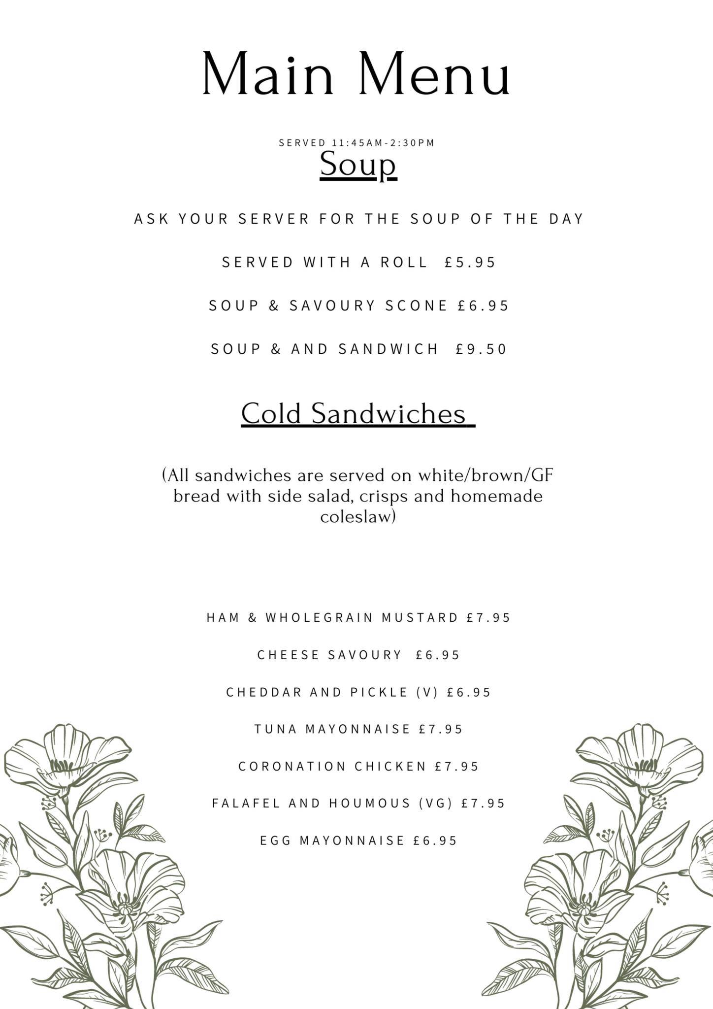 Menu at Bywell Coffee Barn, Stocksfield