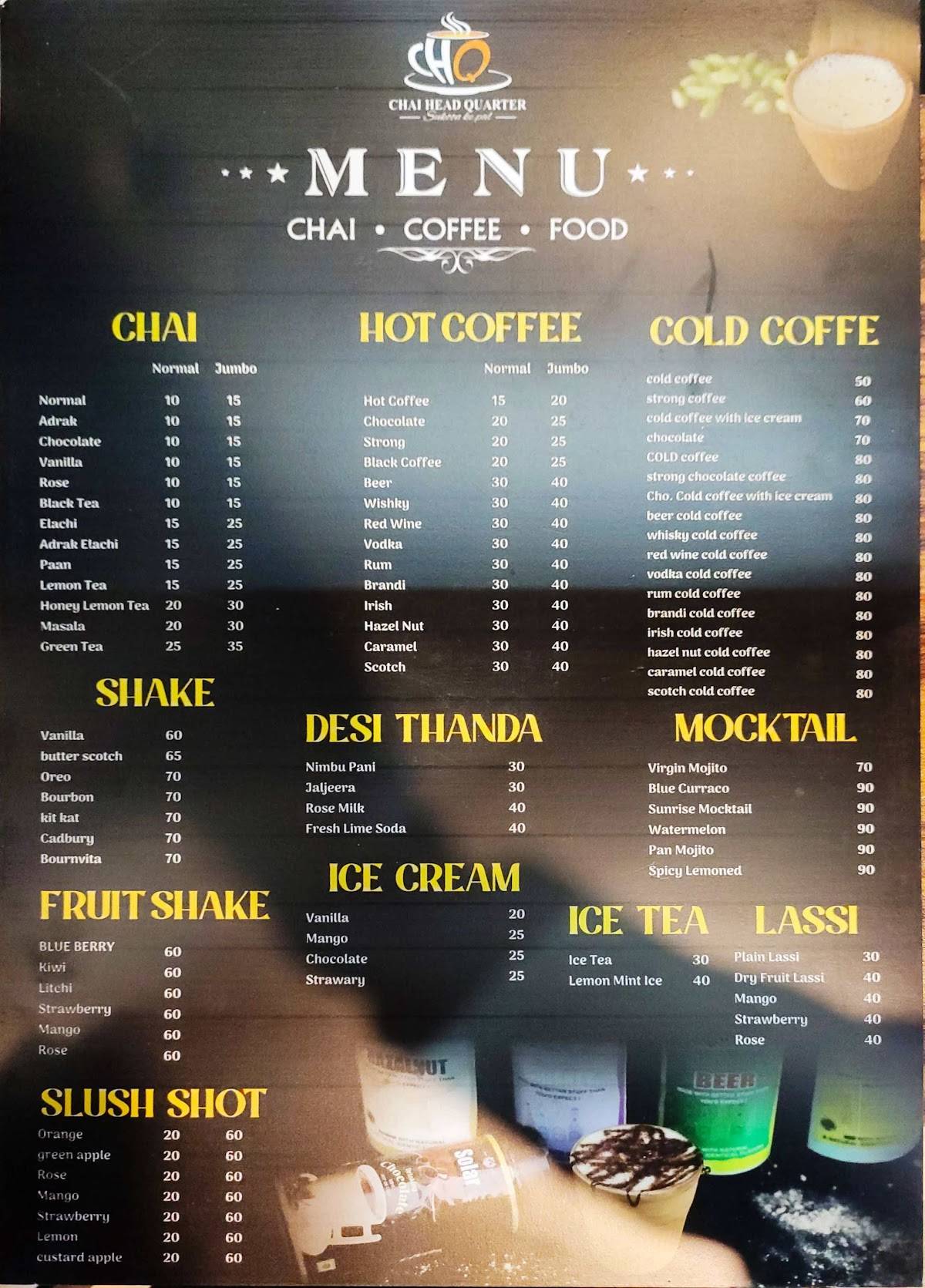 Menu at CHAI HEAD QUARTER BAKERY,CAFE N RESTAURANT, Shivpuri