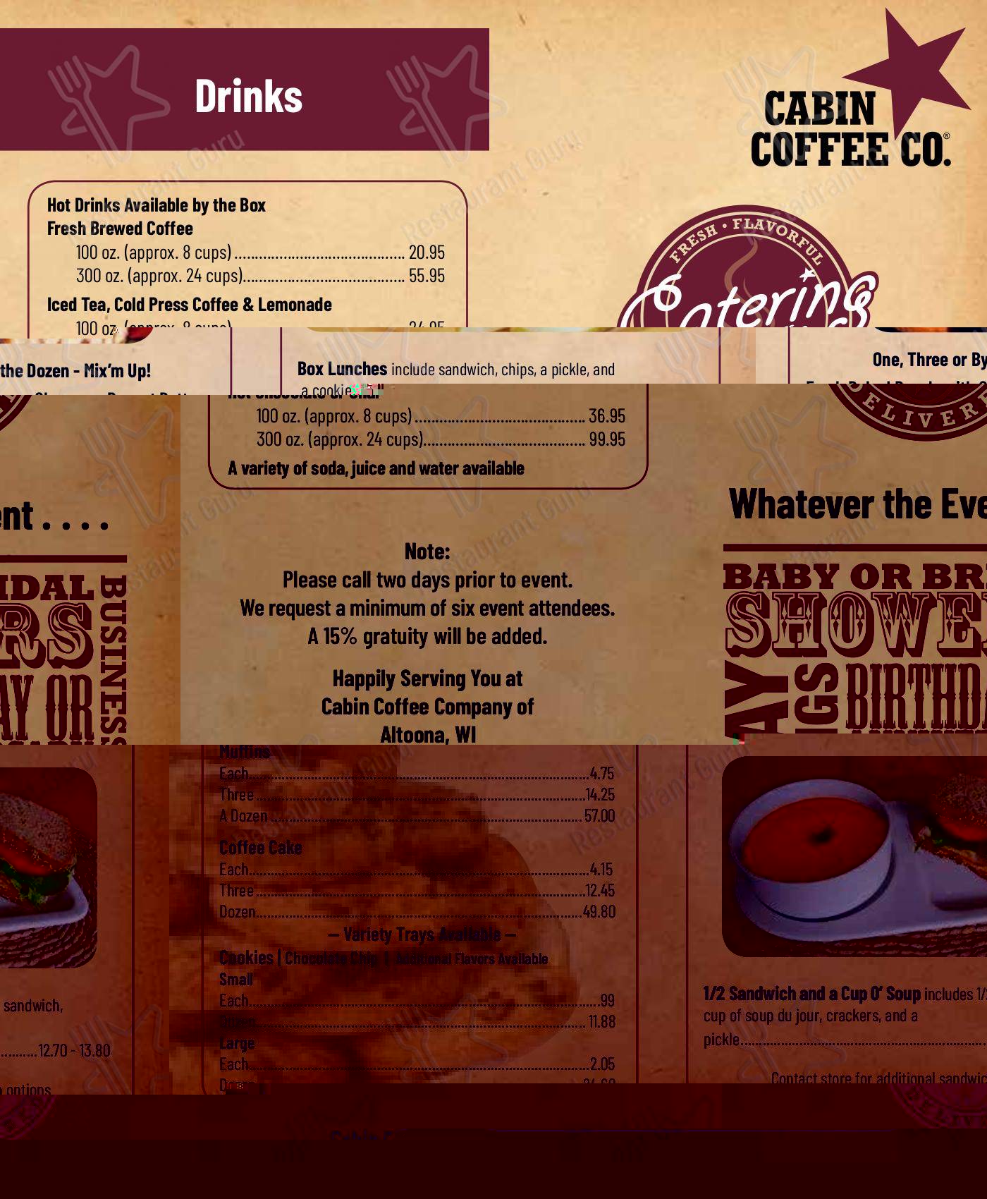 Menu at Cabin Coffee Co. cafe, Altoona