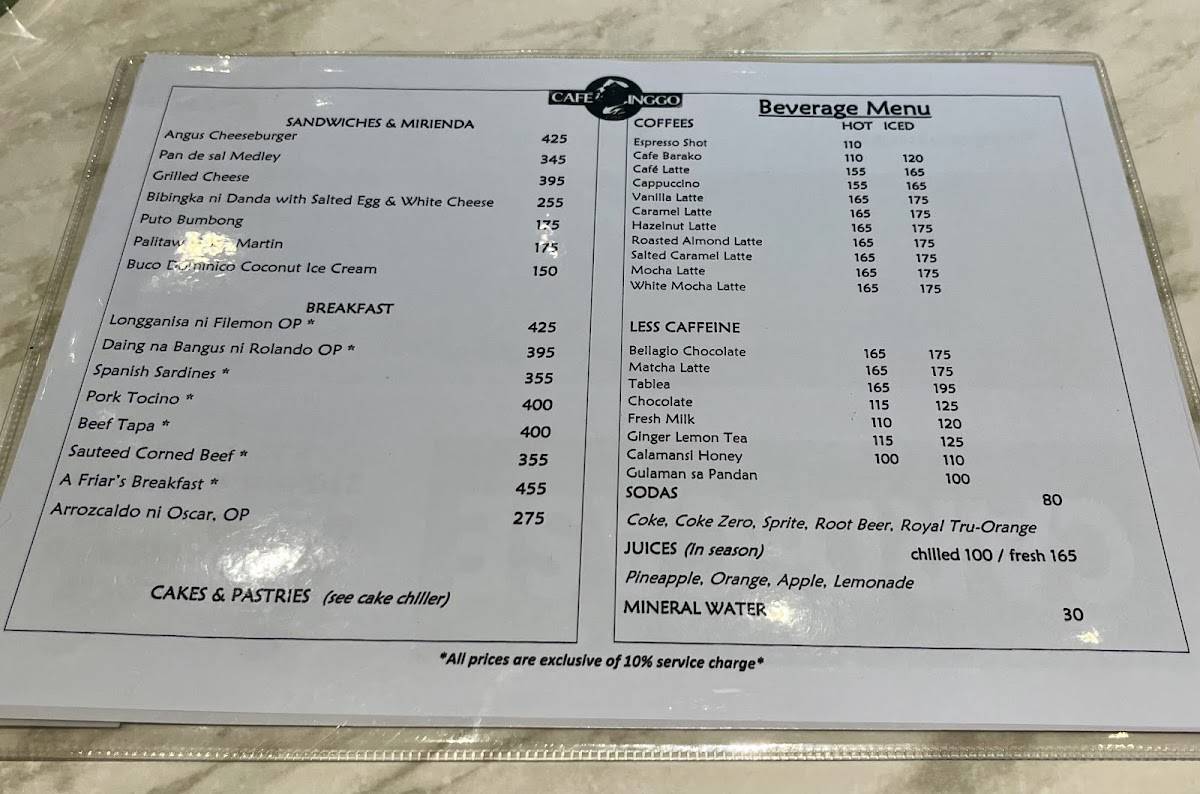 Menu at Café Inggo 1587 cafe, Quezon City