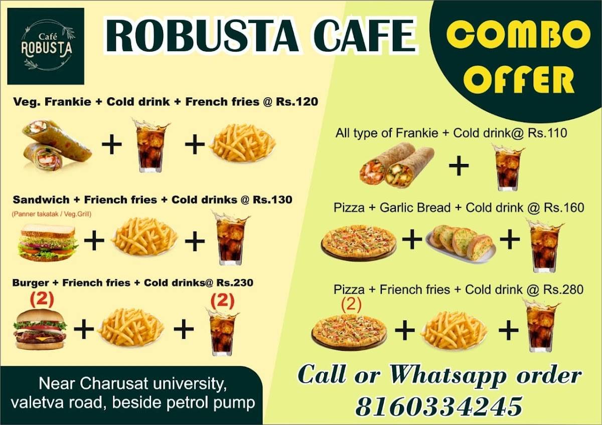 Menu at Cafe robusta, India, valetva road
