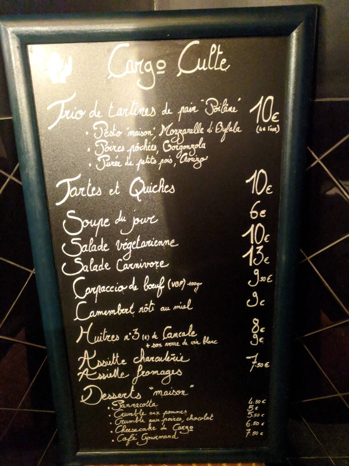Menu au Cargo Culte café, Saint-Malo, 1 Rue Broussais