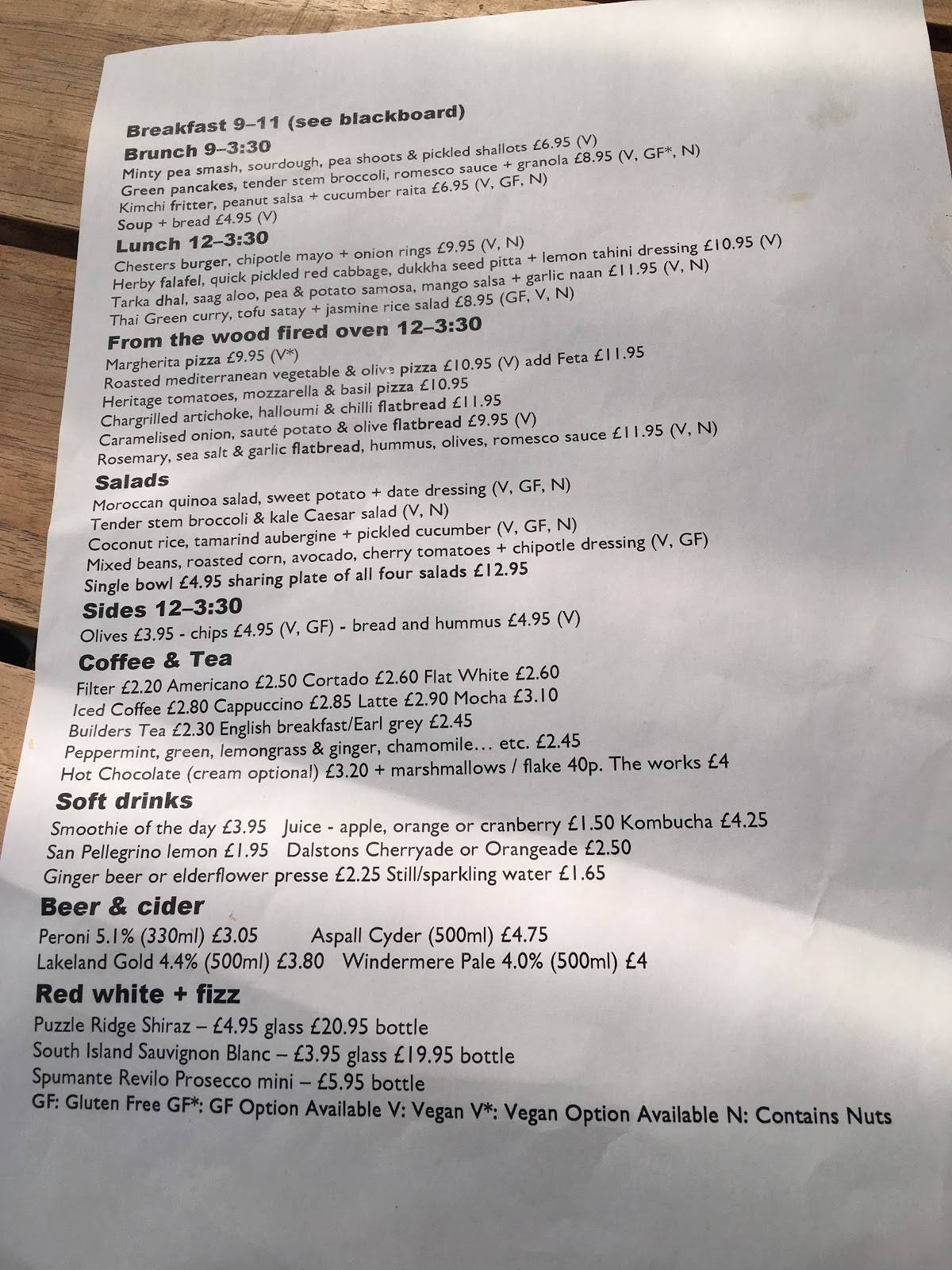 Menu at Chesters By The River cafe, Ambleside
