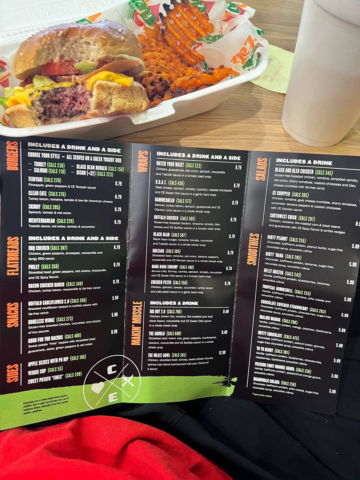Menu at Clean Eatz cafe, Louisville