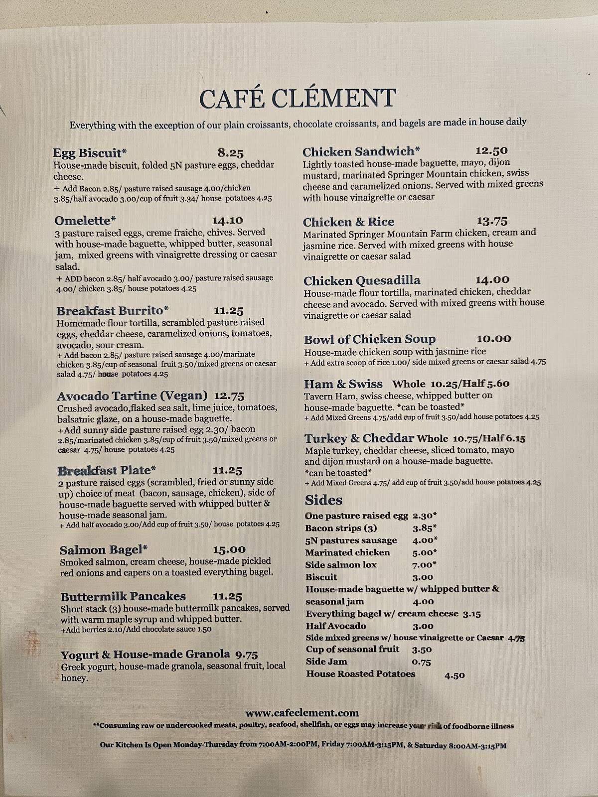 Menu at Café Clément desserts, Marietta