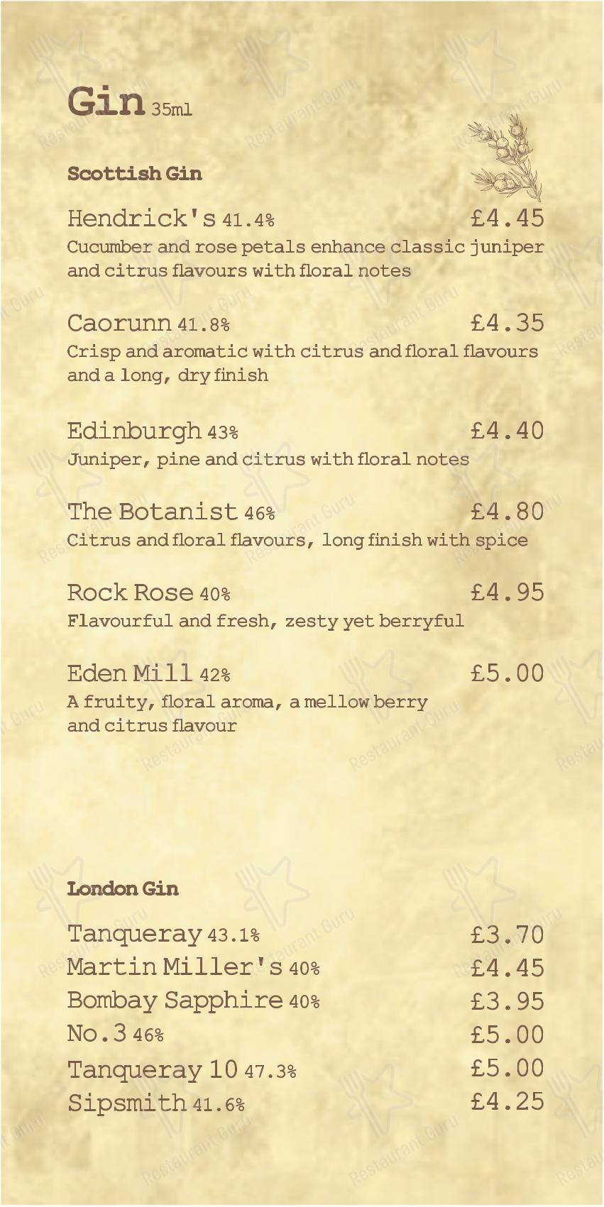 Menu at Cafe Continental, Gourock, 40 Kempock St