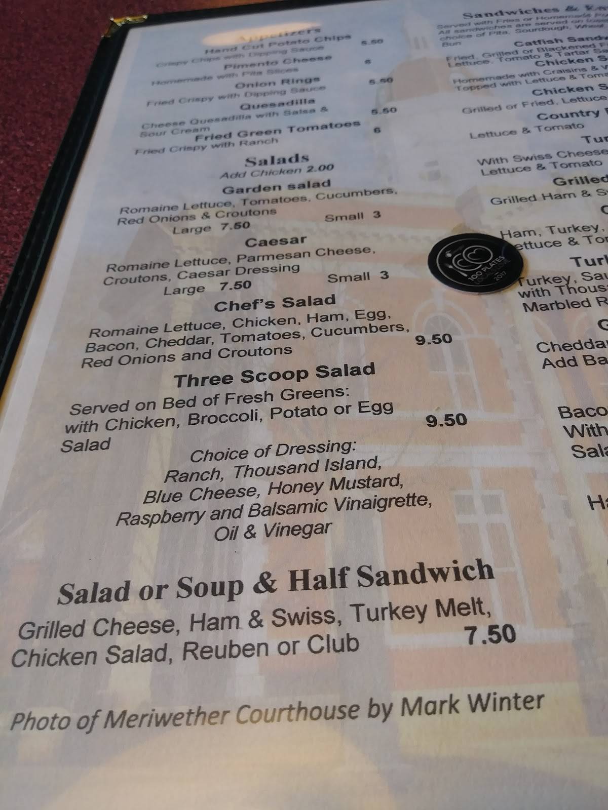 Menu at Court Square Cafe, Greenville