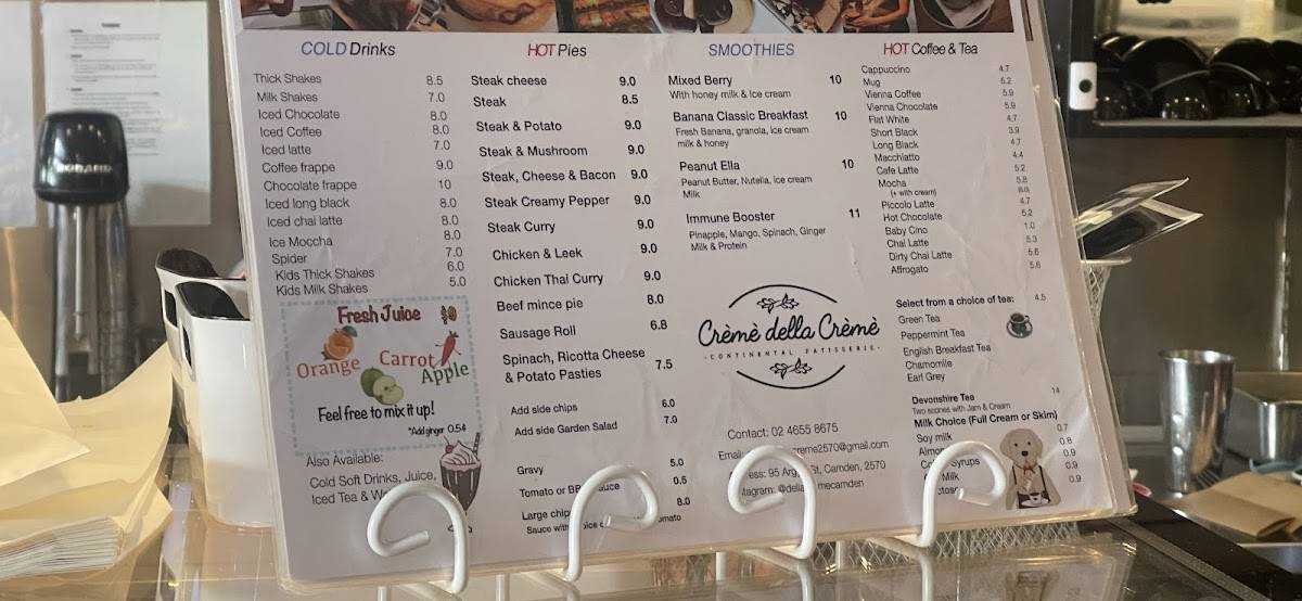 Menu at Cafe Creme Della Creme - Pies & Patisserie, Camden
