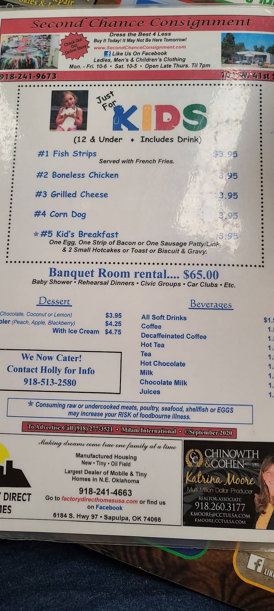 Menu at Crescent Cafe, Sand Springs