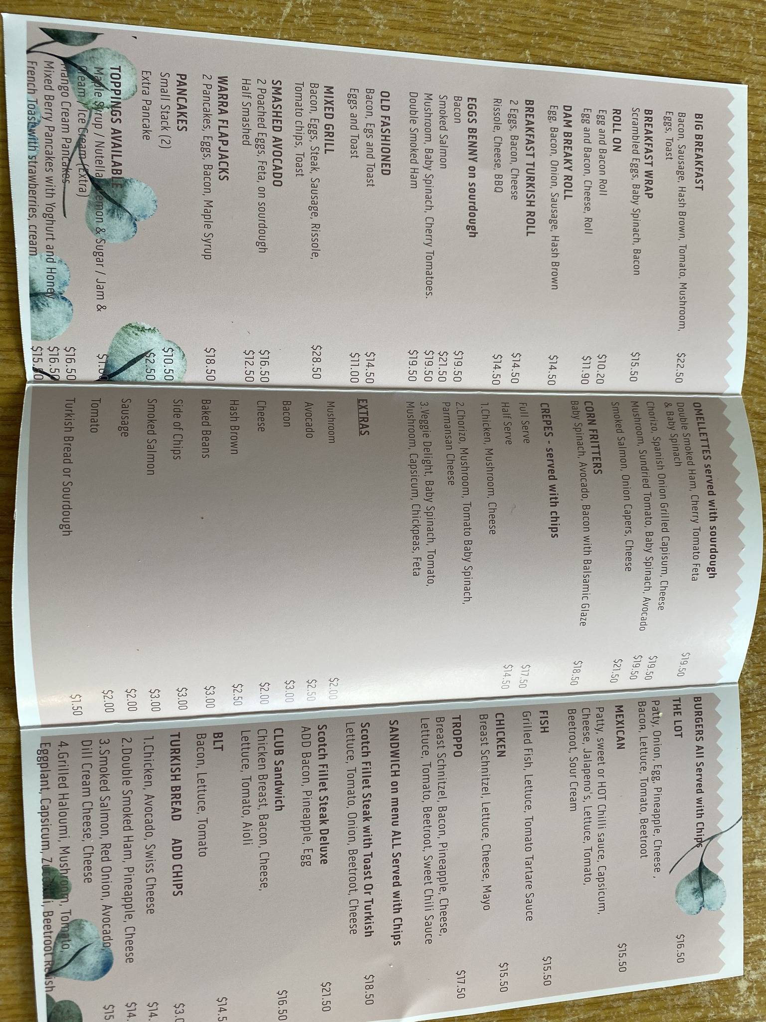 Menu at Dam Break Cafe, Warragamba