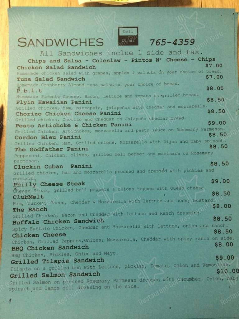 Menu at Deli Diner cafe, Collins