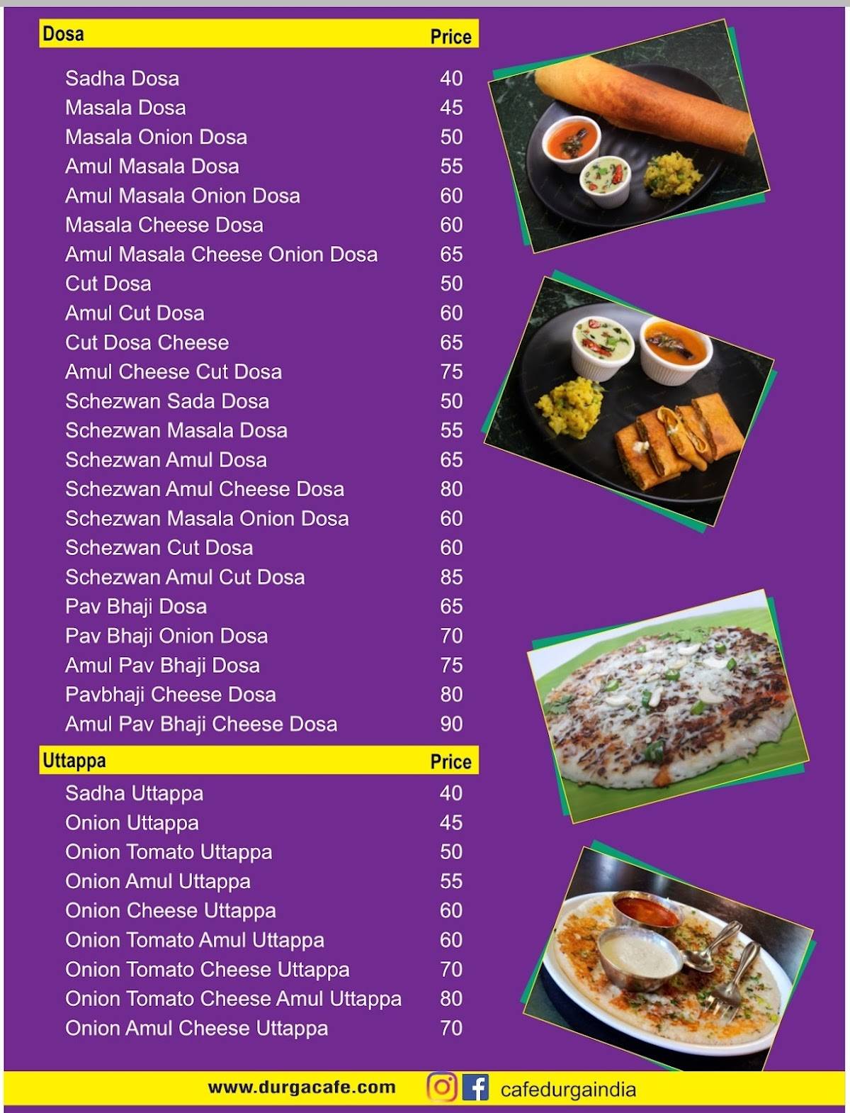 Menu at Cafe Durga, Nanded-Waghala