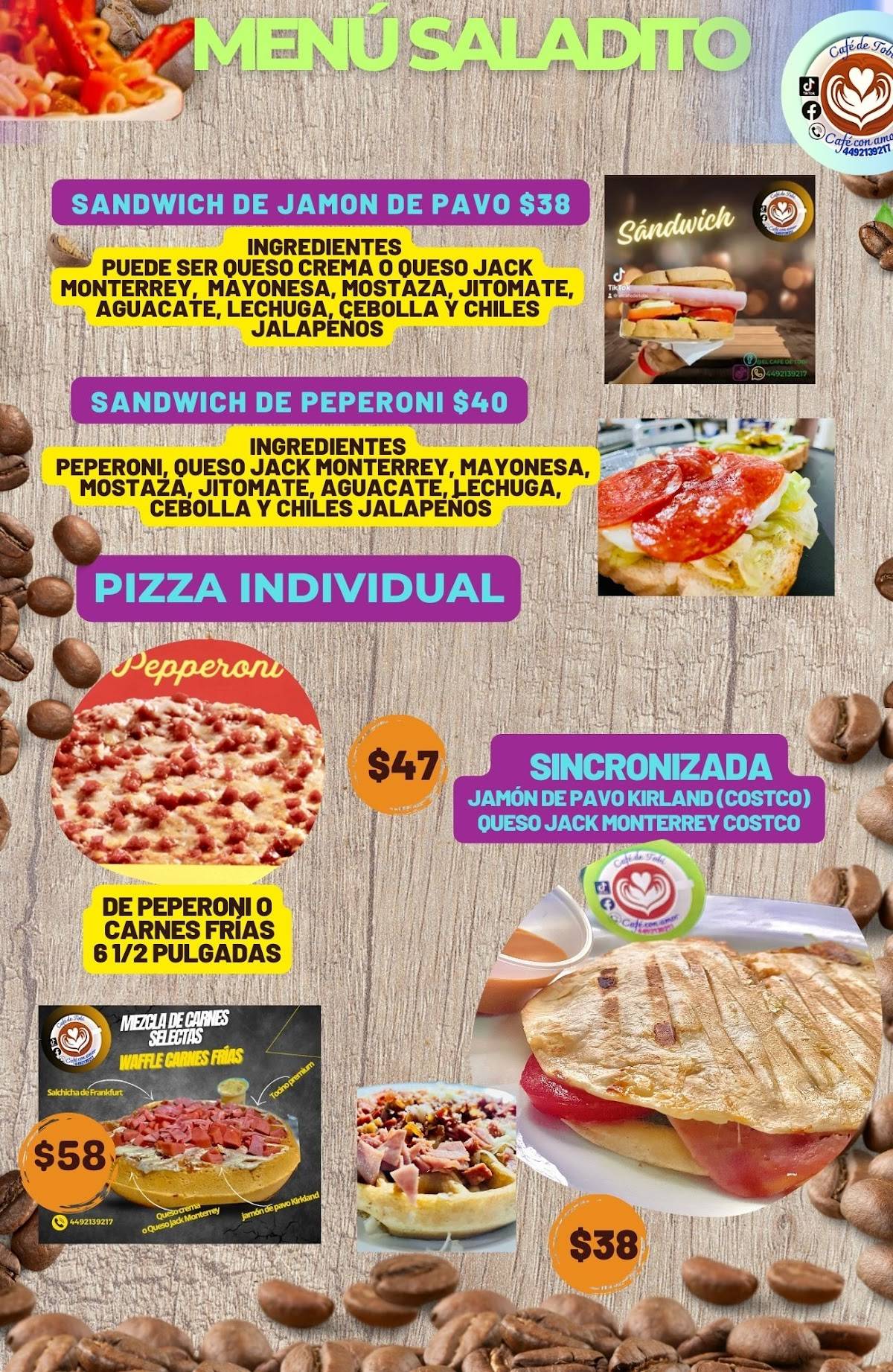 Carta de El Café de Tobi, Aguascalientes