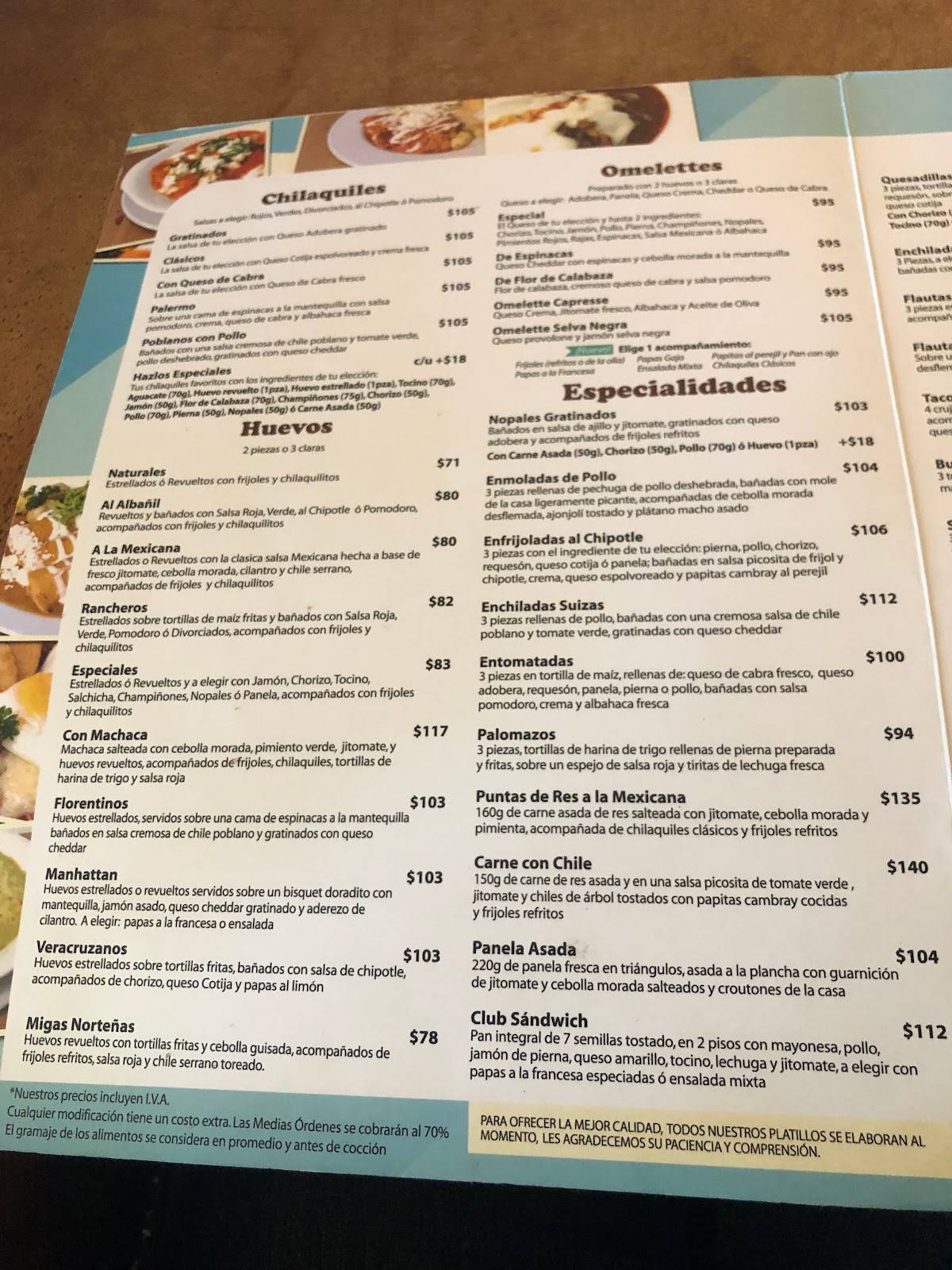 Carta de Café El Colibrí, Zapopan, Av. de Las Fuentes 68