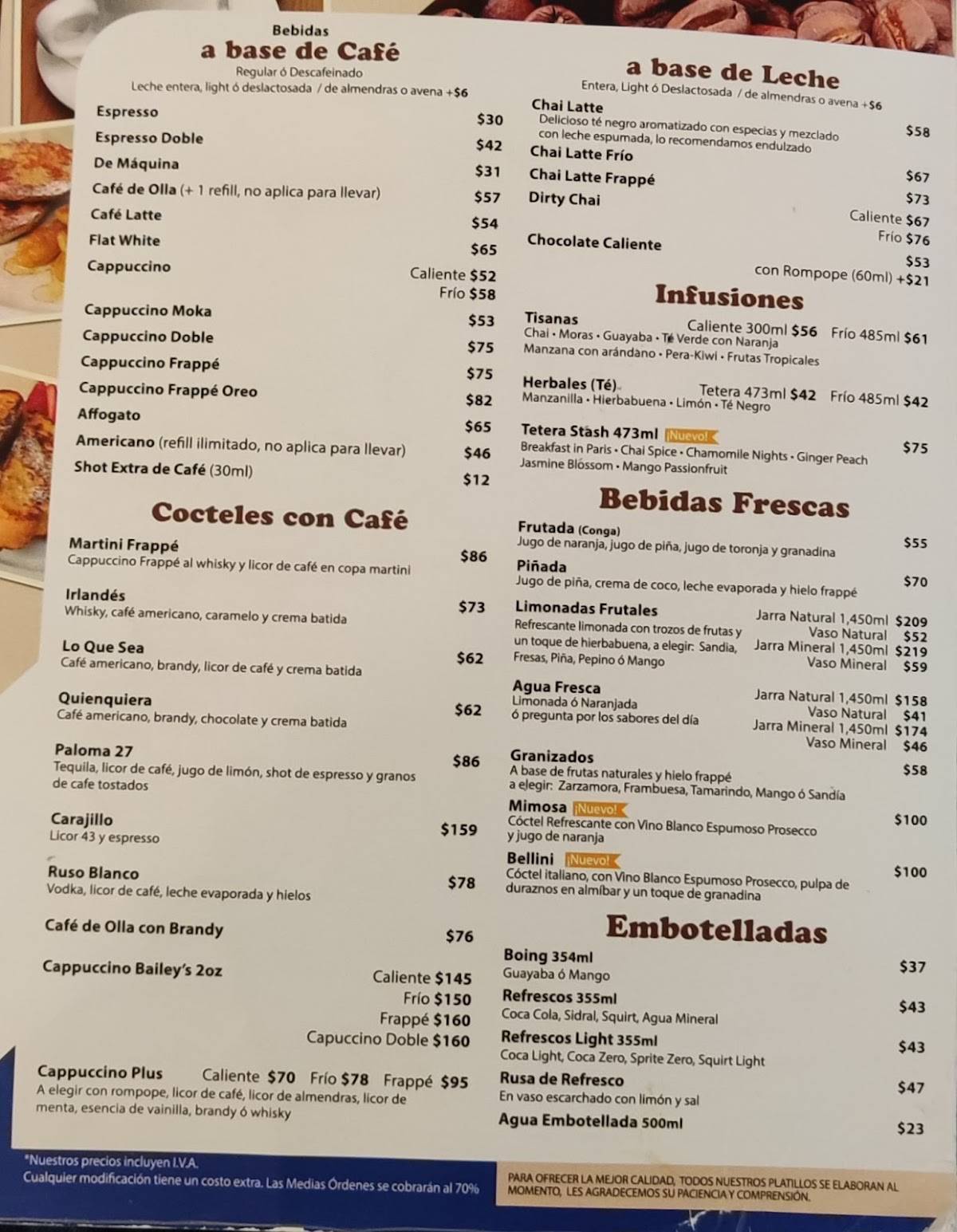Menu at Café El Colibrí, Zapopan, Av. de Las Fuentes 68