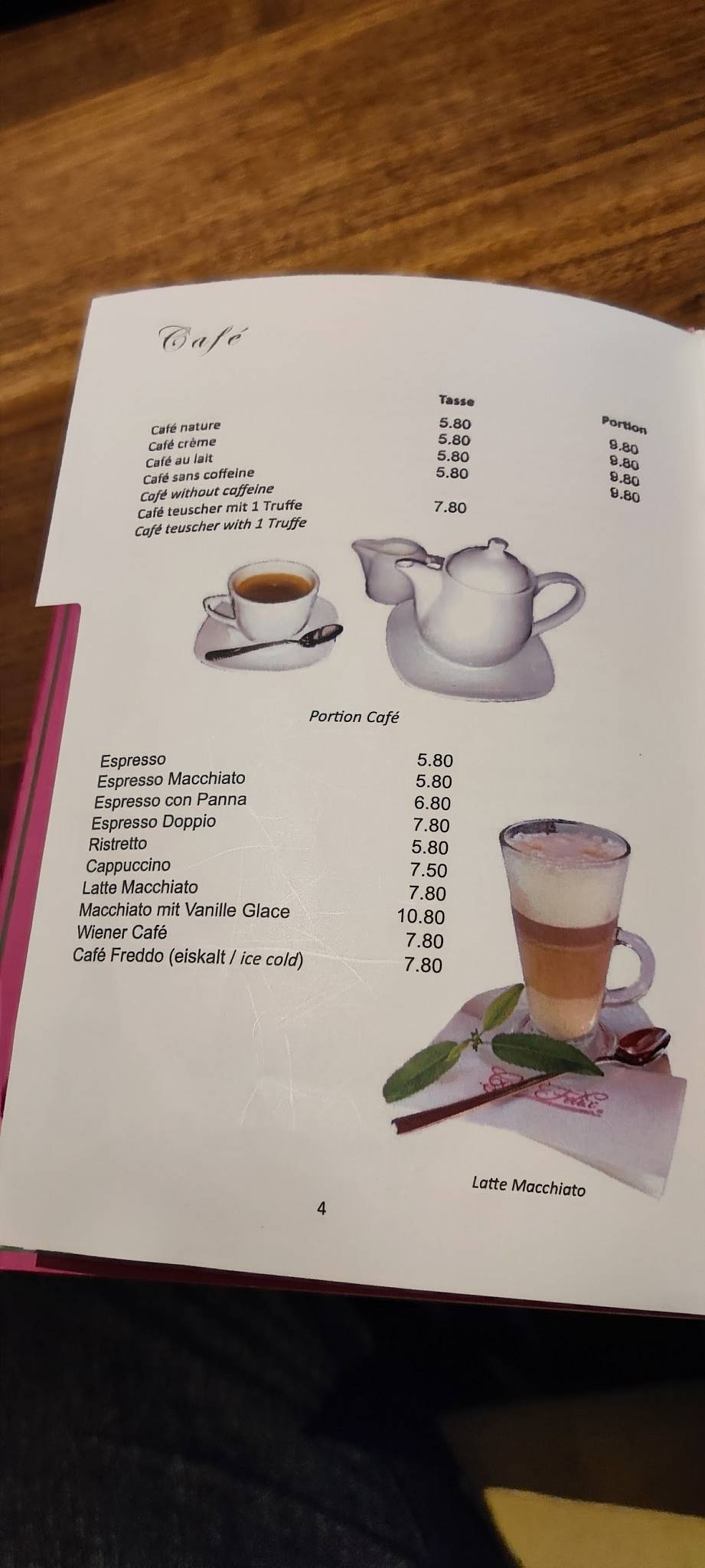 Speisekarte von Café Felix, Zürich