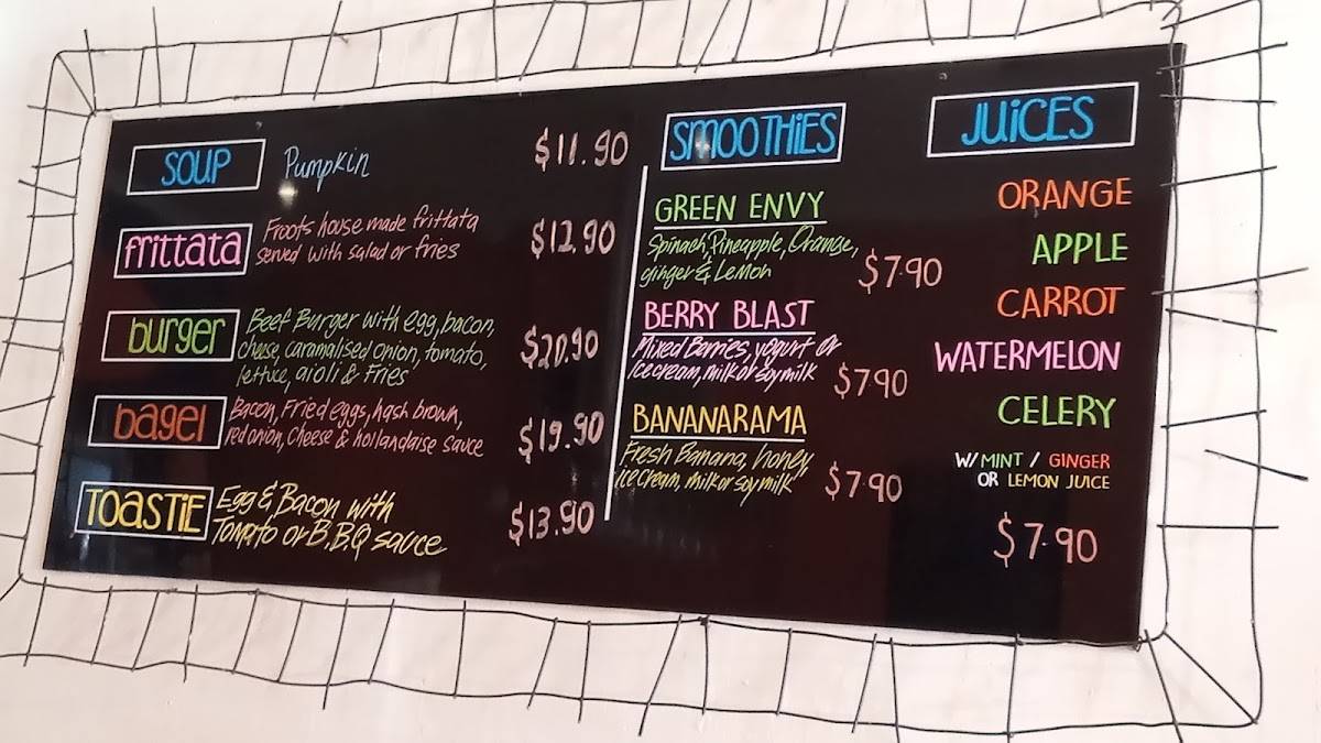 Menu at Cafe Froot, Semaphore