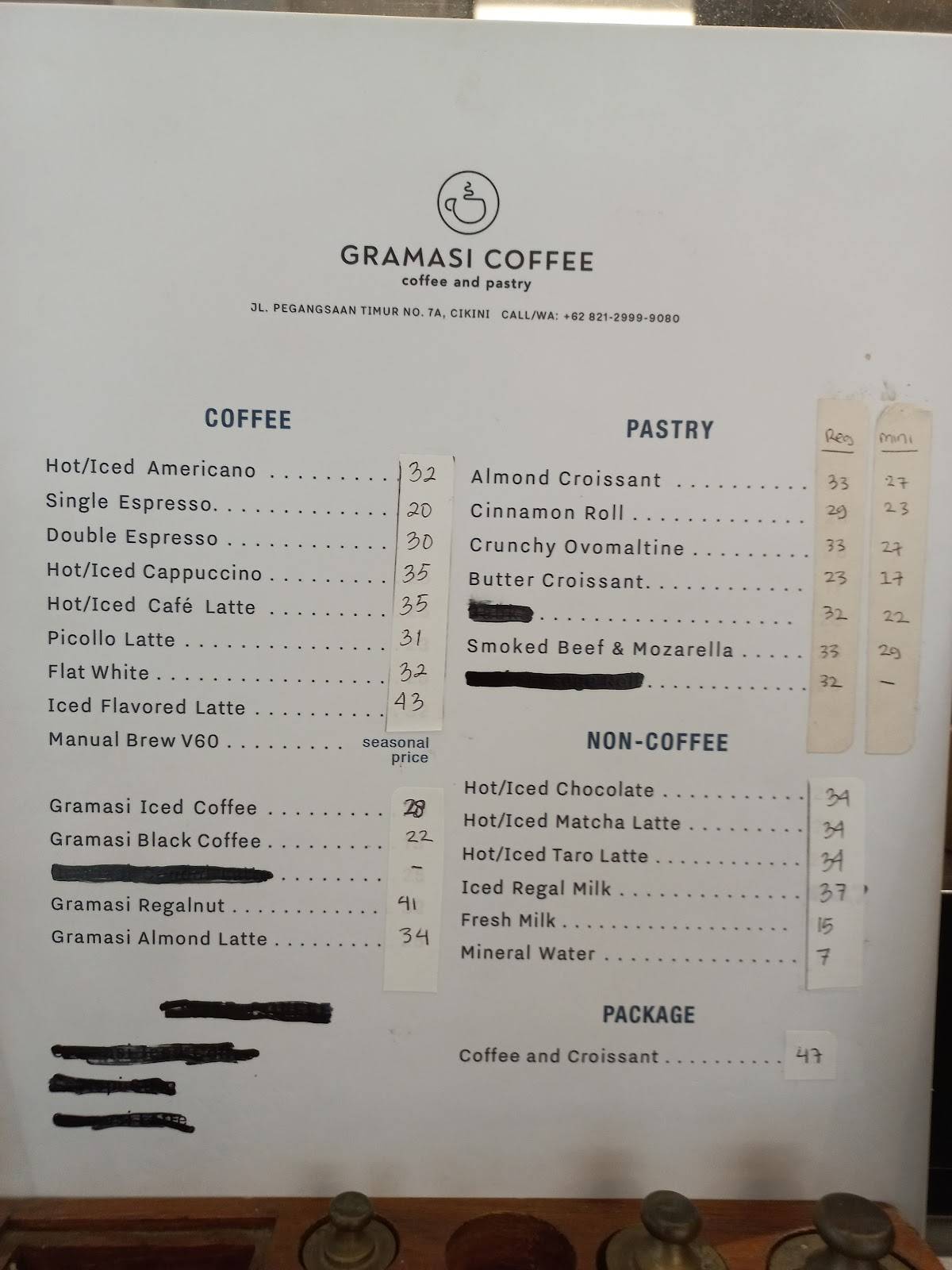 Menu at Gramasi Coffee cafe, Jakarta