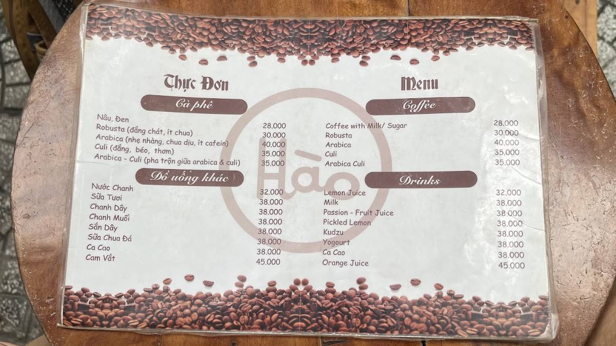 Menu at Cafe Hào, Ho Chi Minh City, 148 Đ. Nguyễn Công Trứ