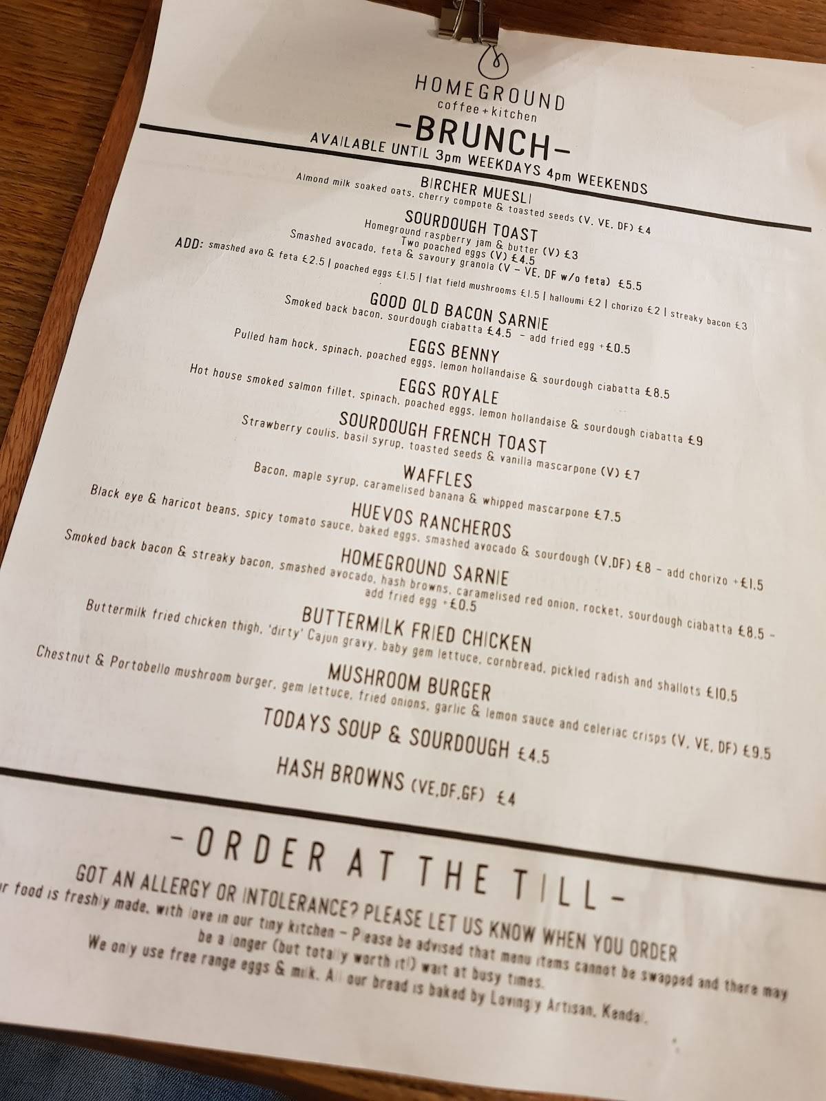 Menu at Homeground Coffee + Kitchen cafe, Windermere