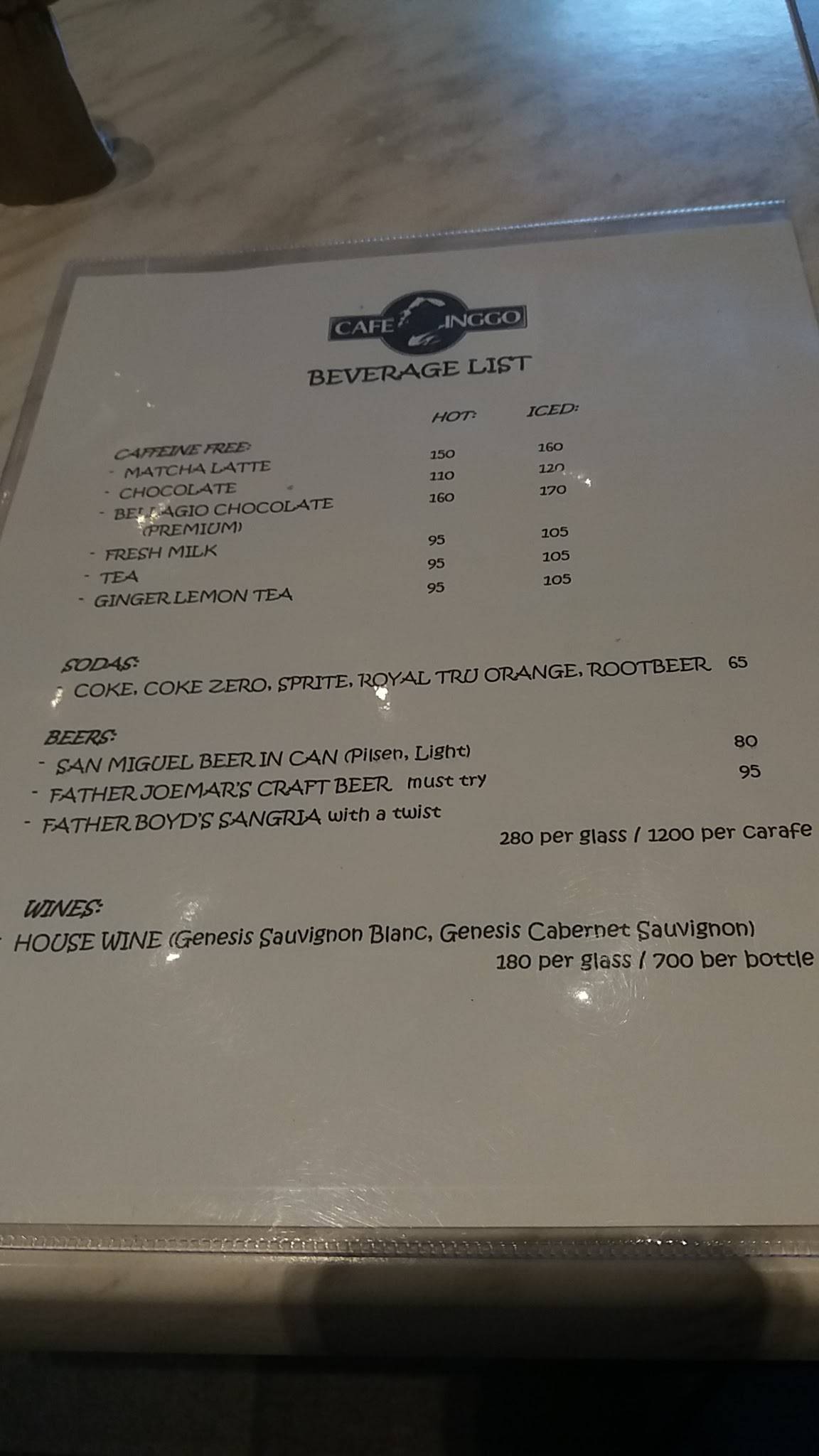 Menu at Café Inggo 1587 cafe, Quezon City