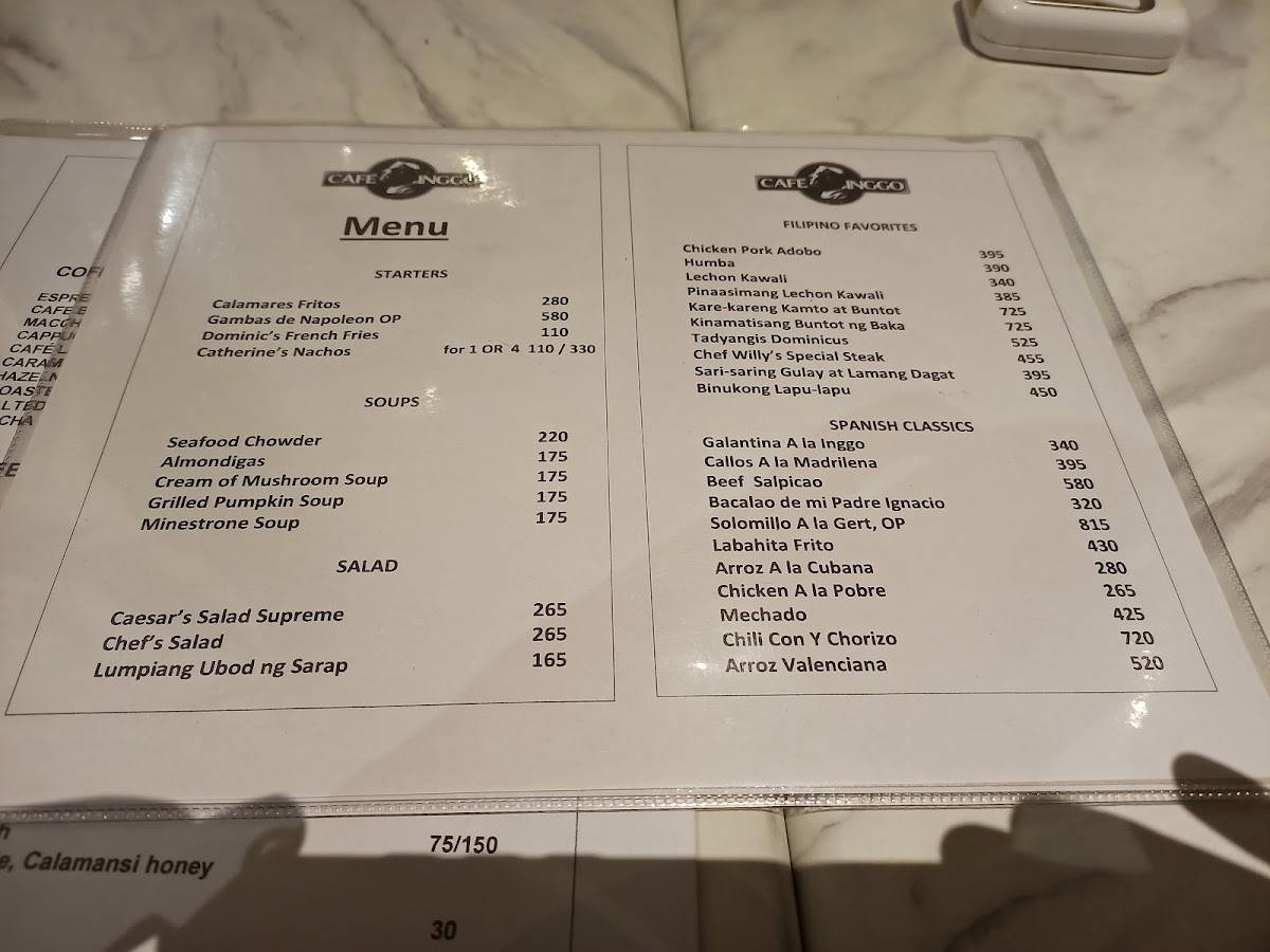 Menu at Café Inggo 1587 cafe, Quezon City