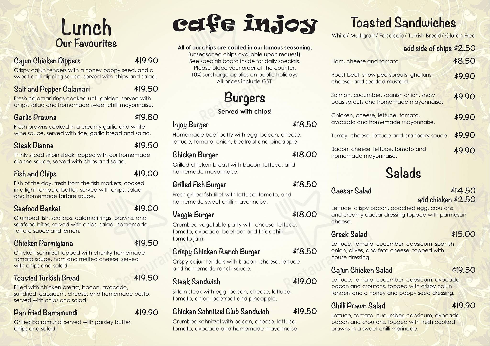 Menu at Cafe Injoy is Open 7 days a week., Nicholls