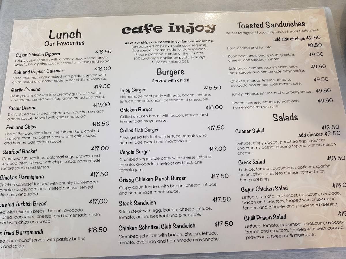 Menu at Cafe Injoy is Open 7 days a week., Nicholls