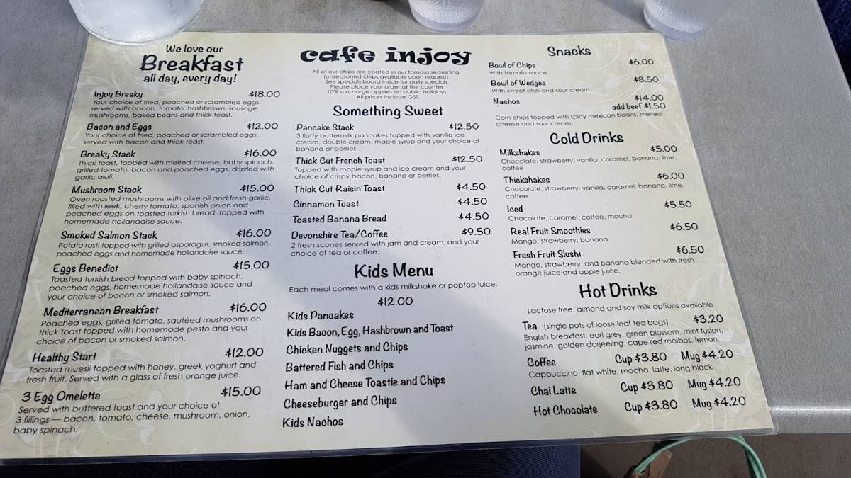Menu at Cafe Injoy is Open 7 days a week., Nicholls