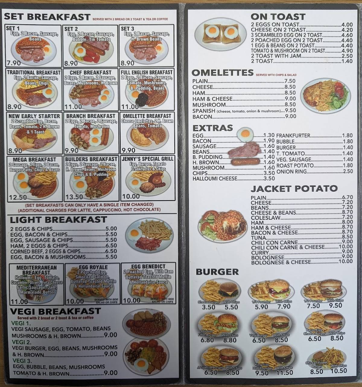 Menu at Jenny’s Cafe - Chessington, Chessington, 316 Hook Rd