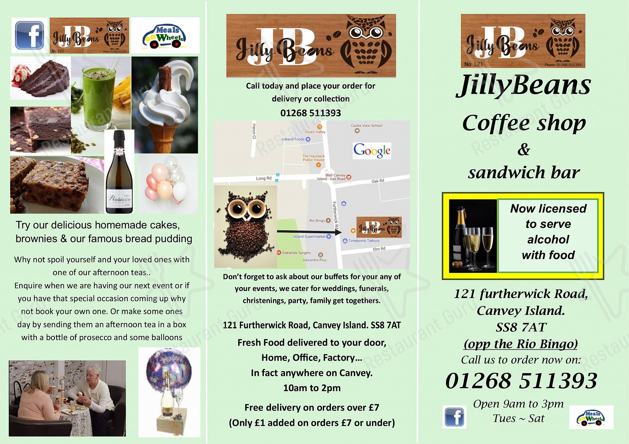 Menu at Jilly Beans Cafe, Canvey Island