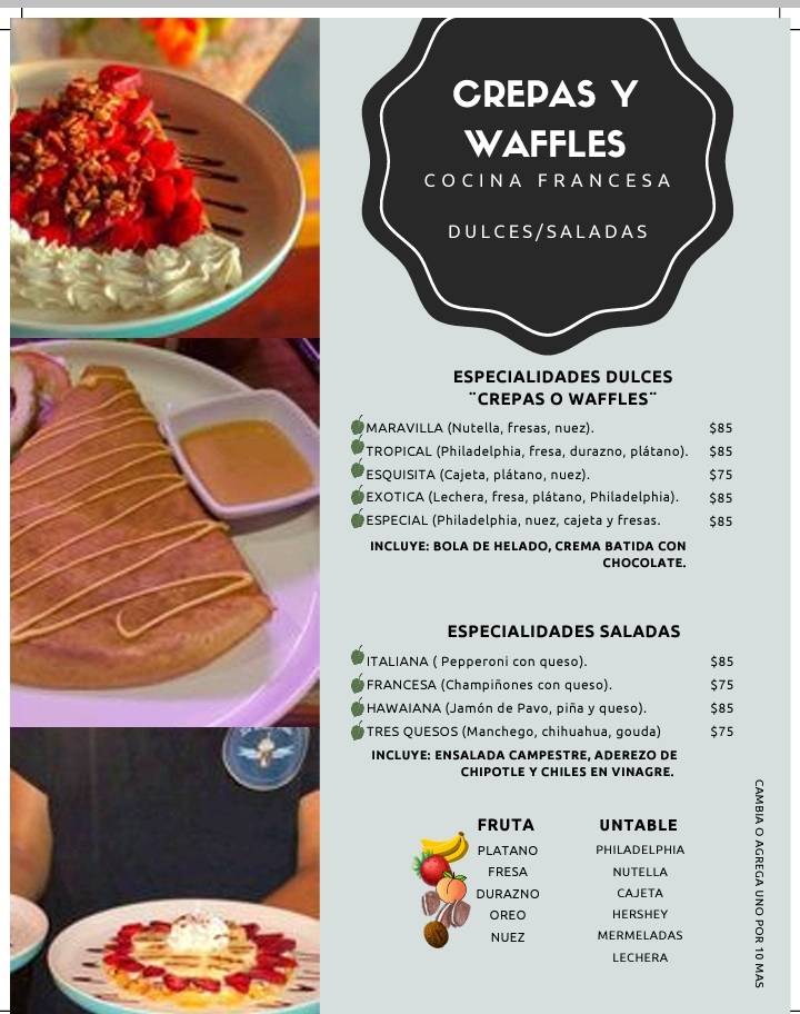 Menu at La Dulce Vida creperia cafe, Zihuatanejo