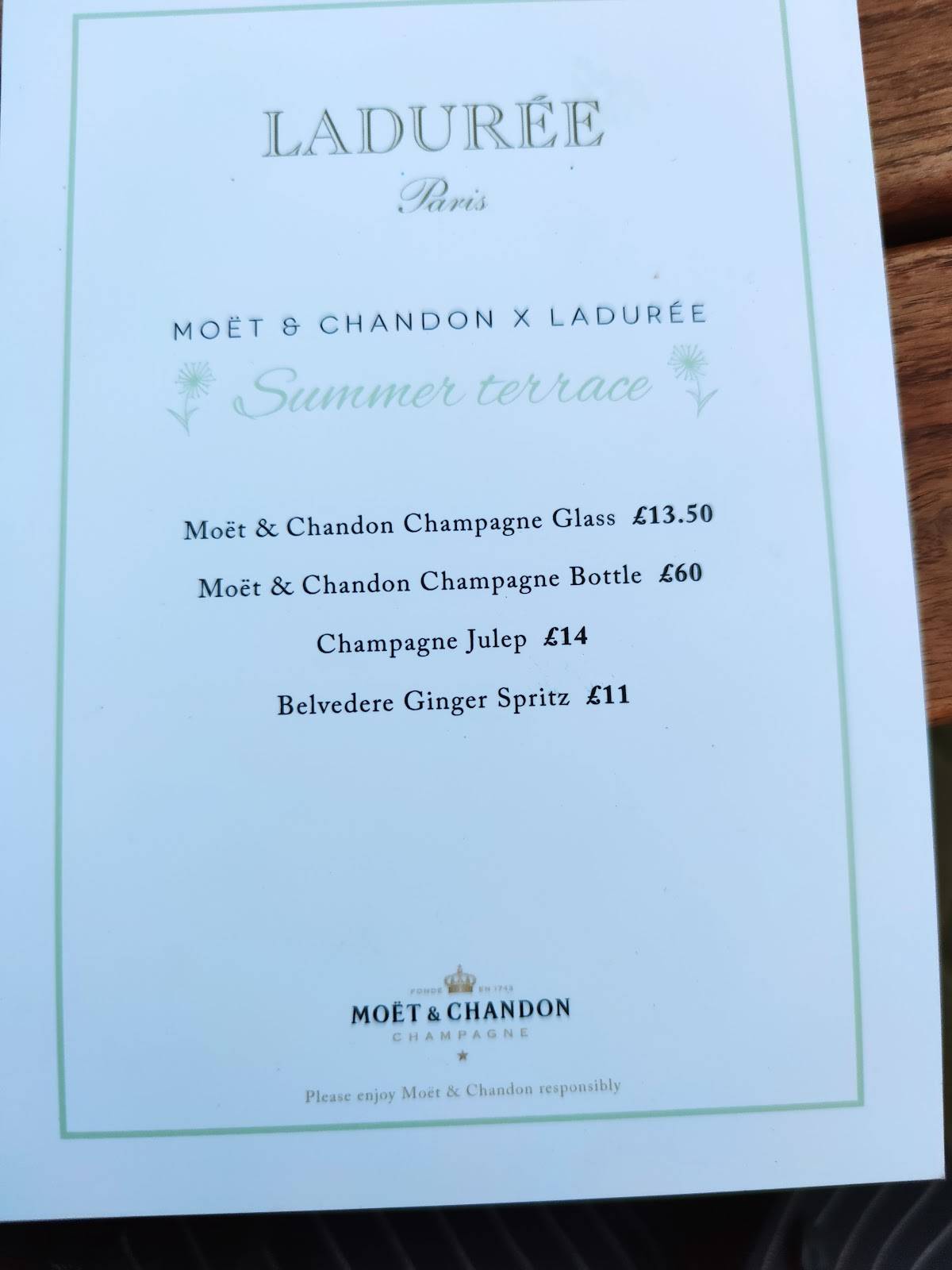 Menu at Ladurée cafe, London, 1 The Mkt