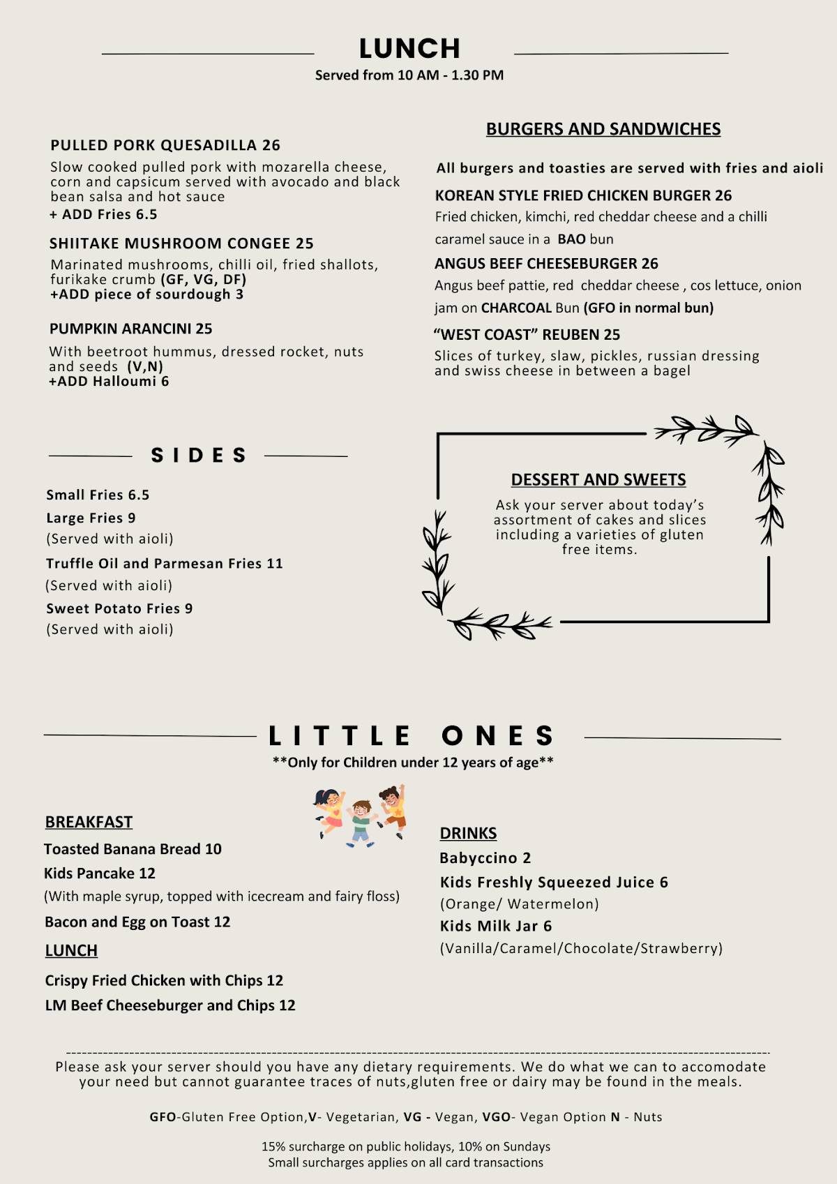 Menu at Lady Marmalade Cafe, Greenslopes
