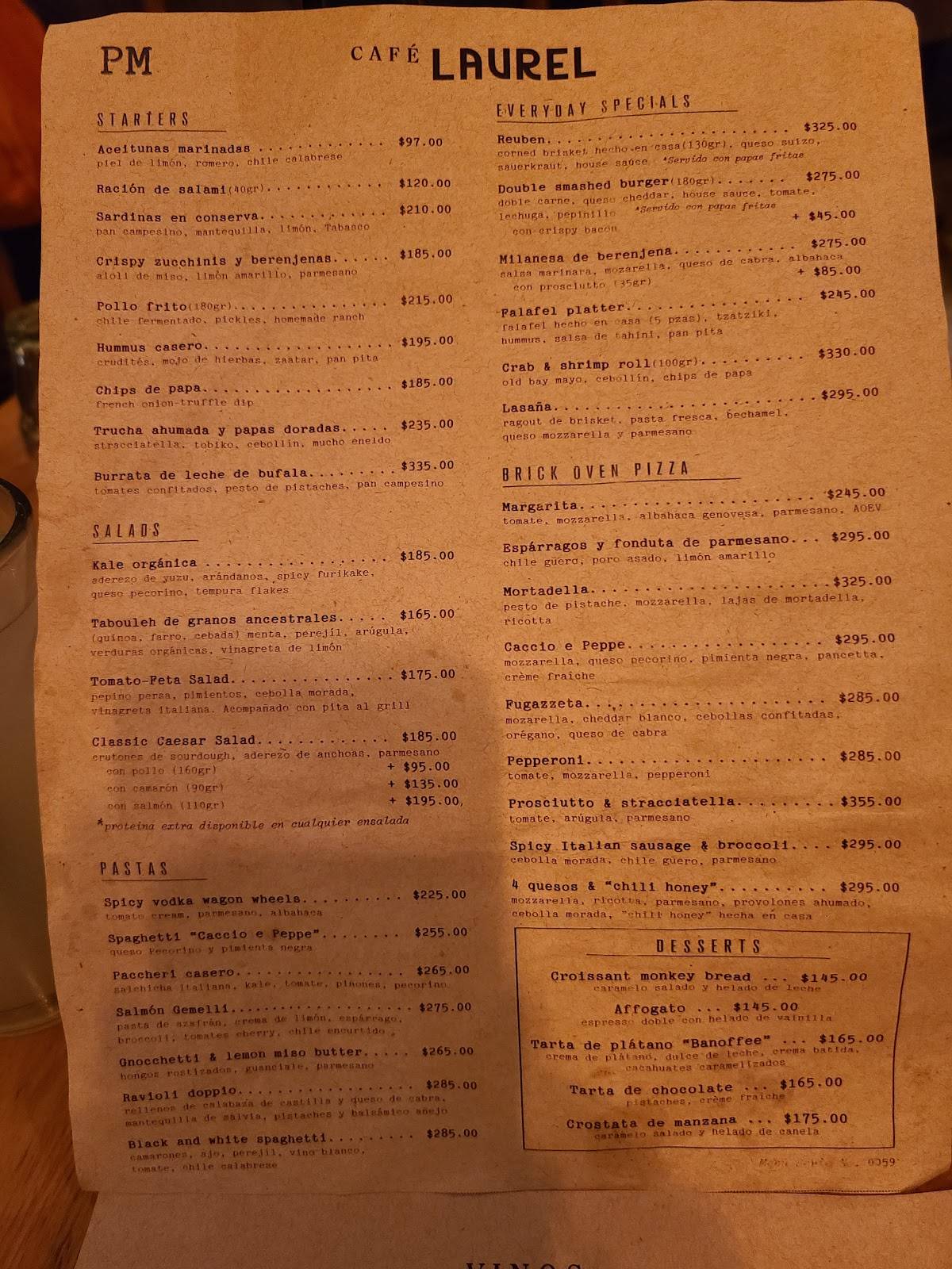 Carta de Café Laurel - Arboleda, San Pedro Garza García