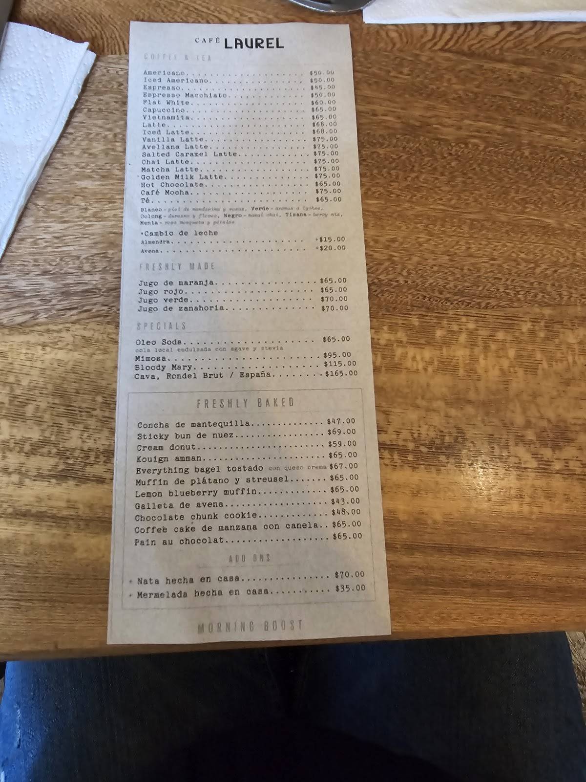 Carta de Café Laurel - Arboleda, San Pedro Garza García