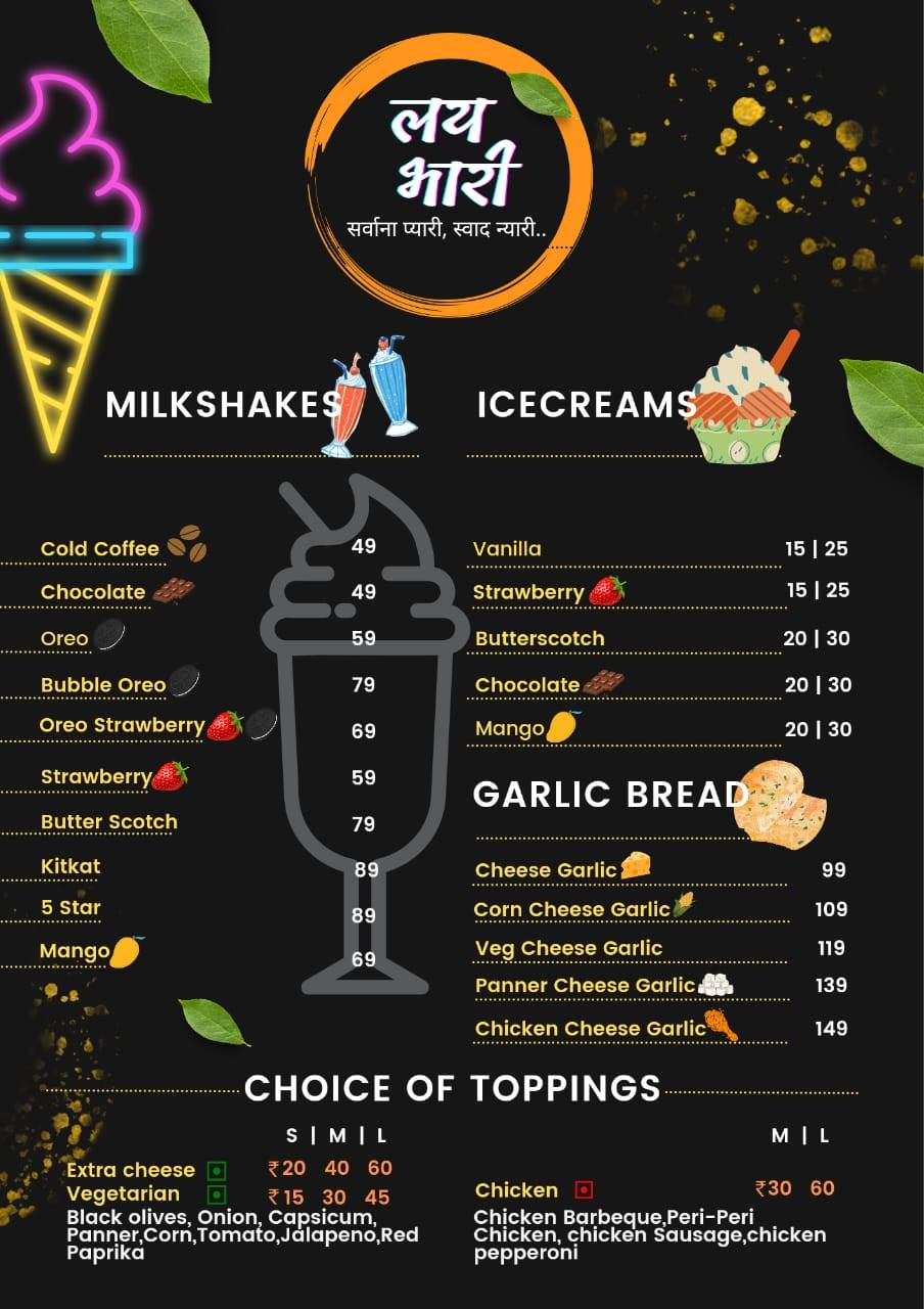 Menu at Lay Bhari Cafe, Mumbai