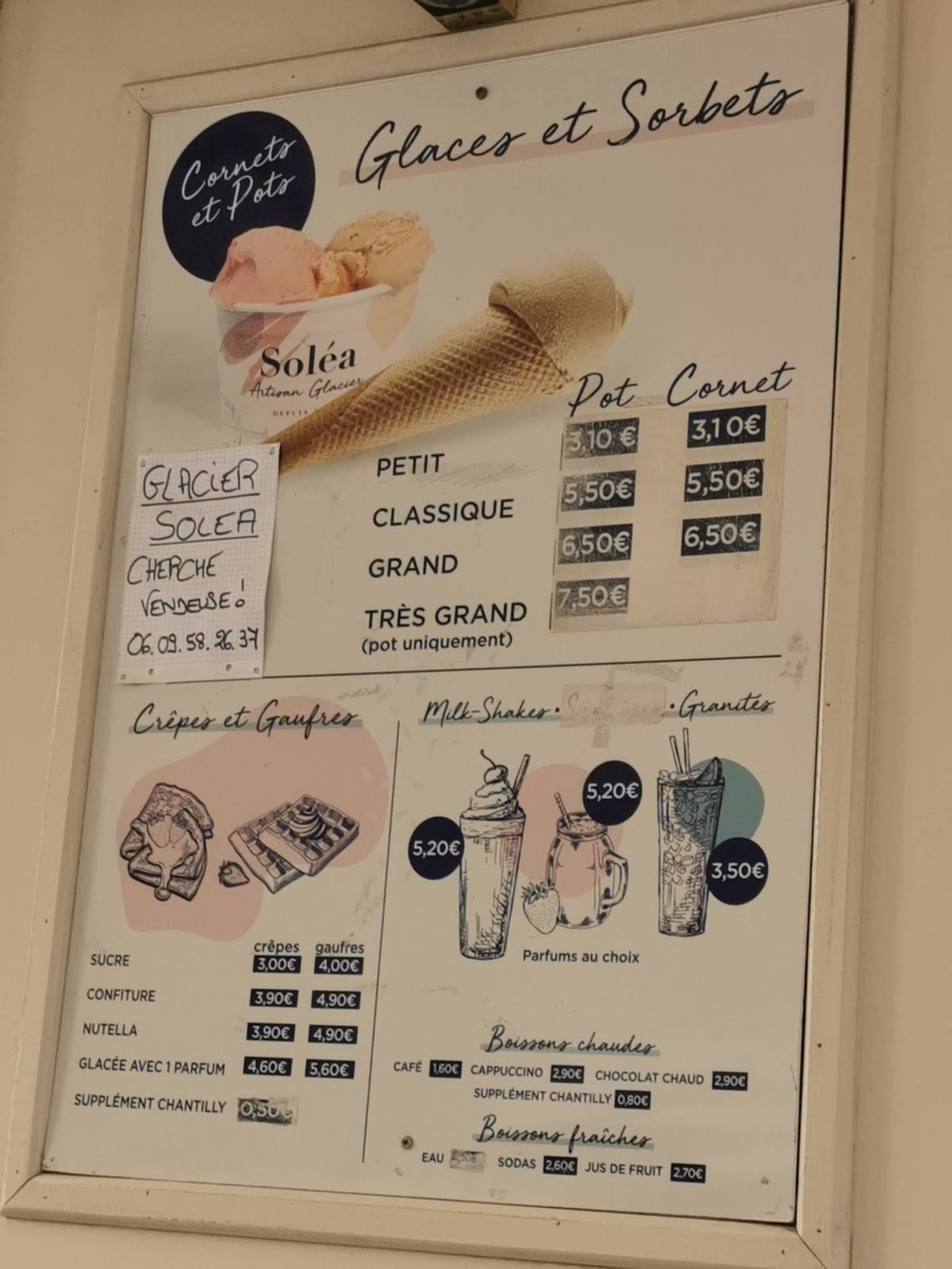 Menu au Le Glacier café, L'Île-Rousse