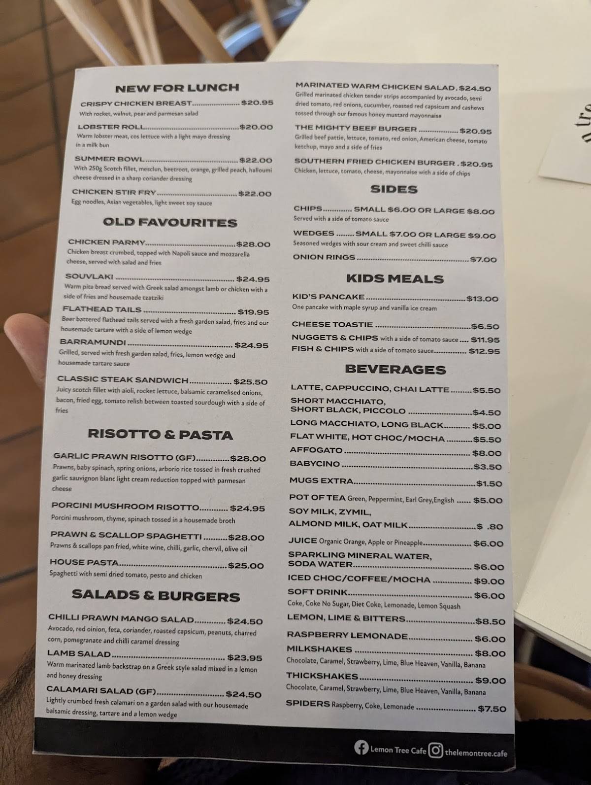 Menu at Lemon Tree Cafe, Shepparton