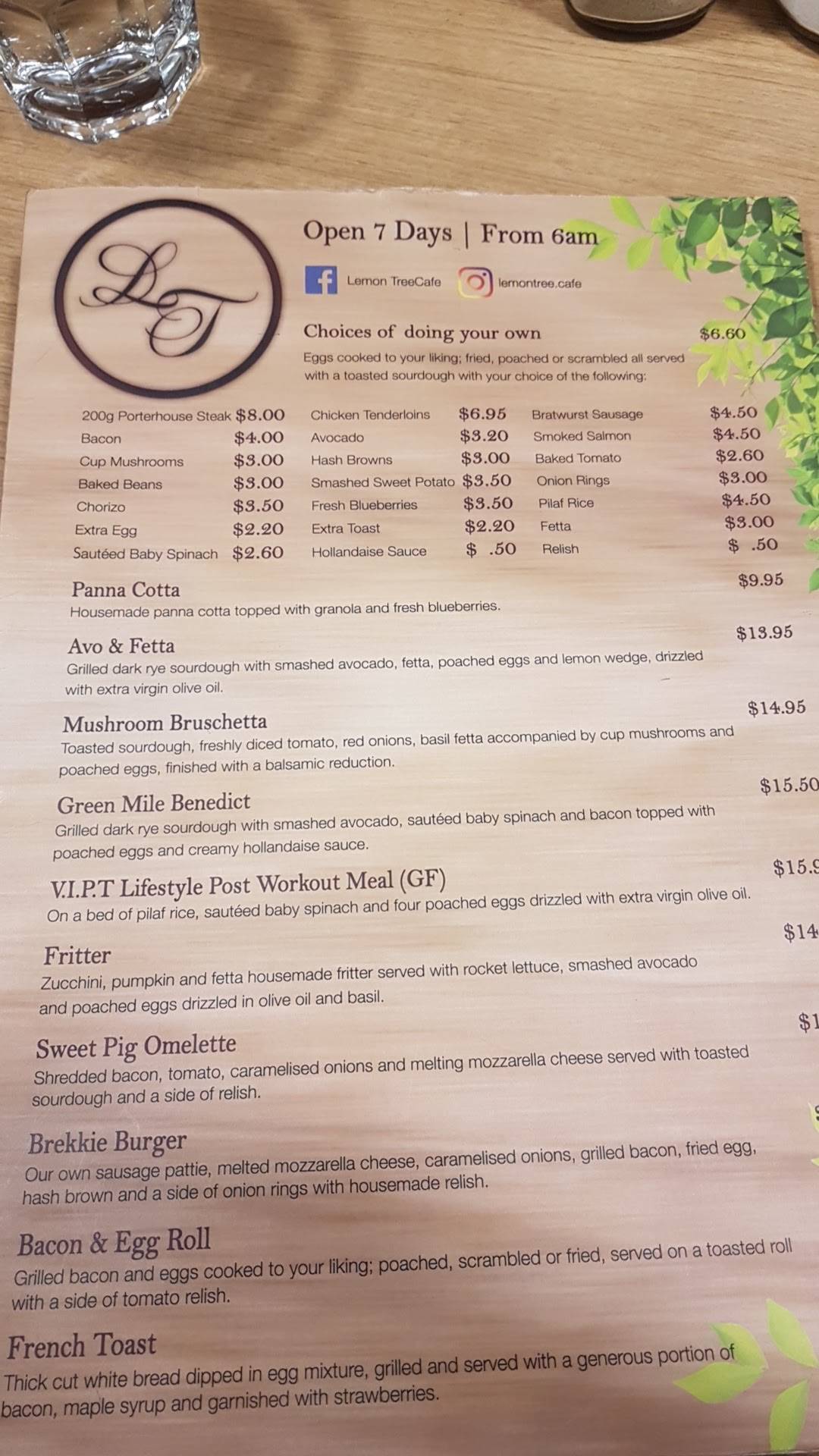 Menu at Lemon Tree Cafe, Shepparton