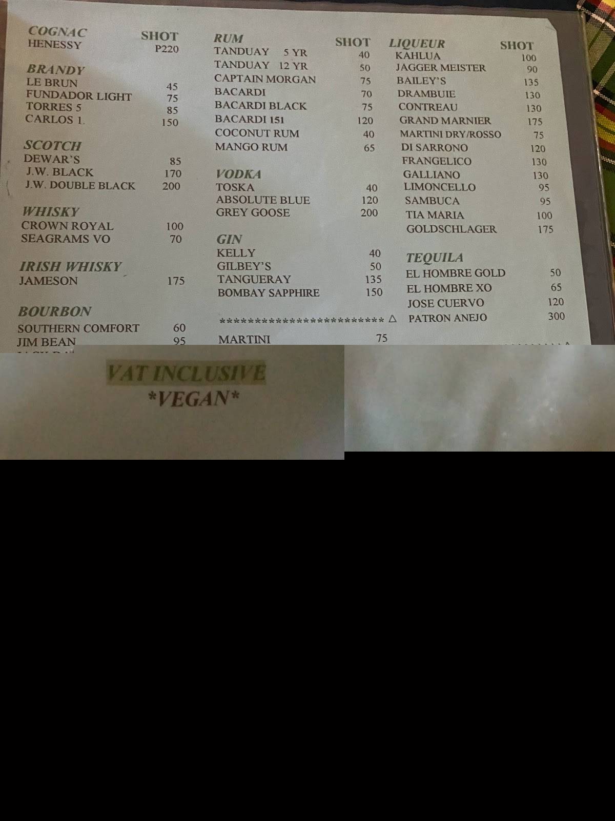 Menu at Cafe Leona, Vigan City