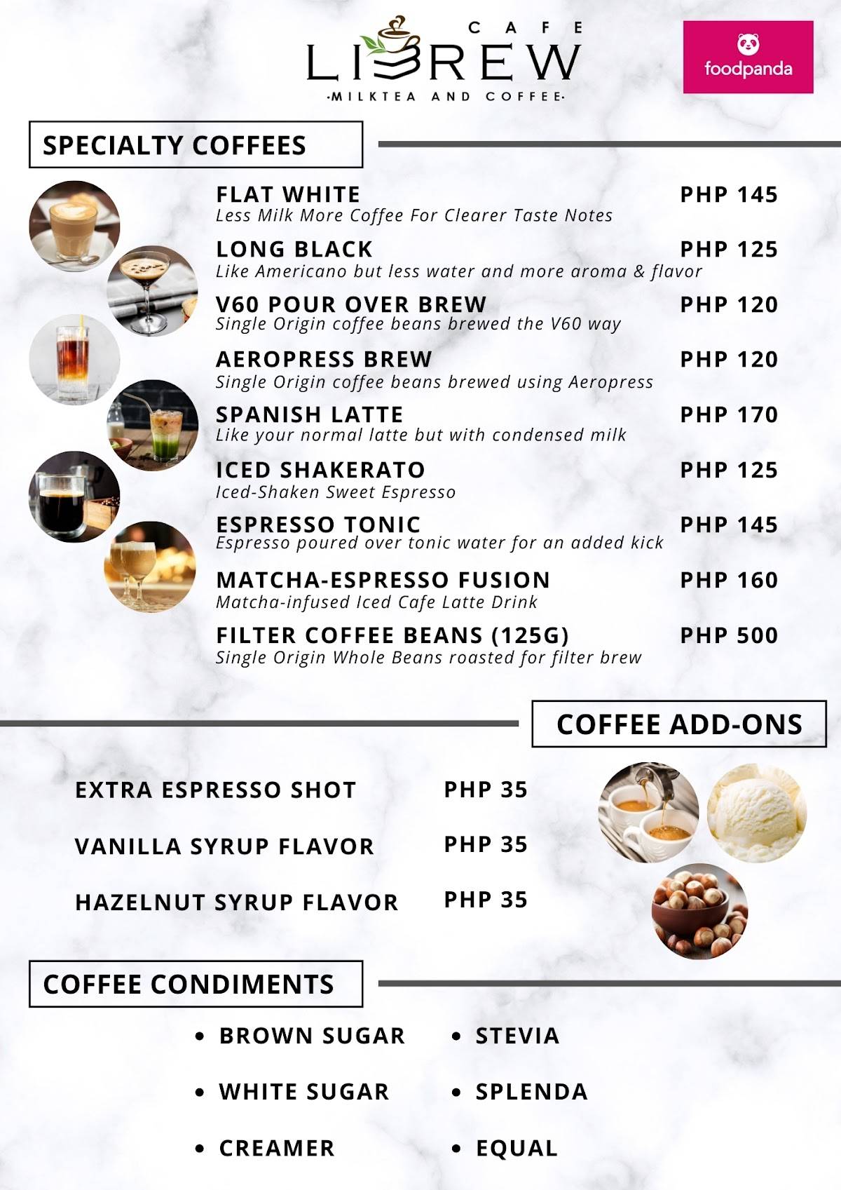 Carta de Cafe LiBrew - La Cittadella Talamban, Cebú