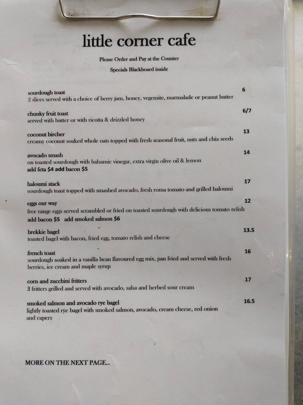 Menu at Little Corner Cafe Wooloowin, Wooloowin