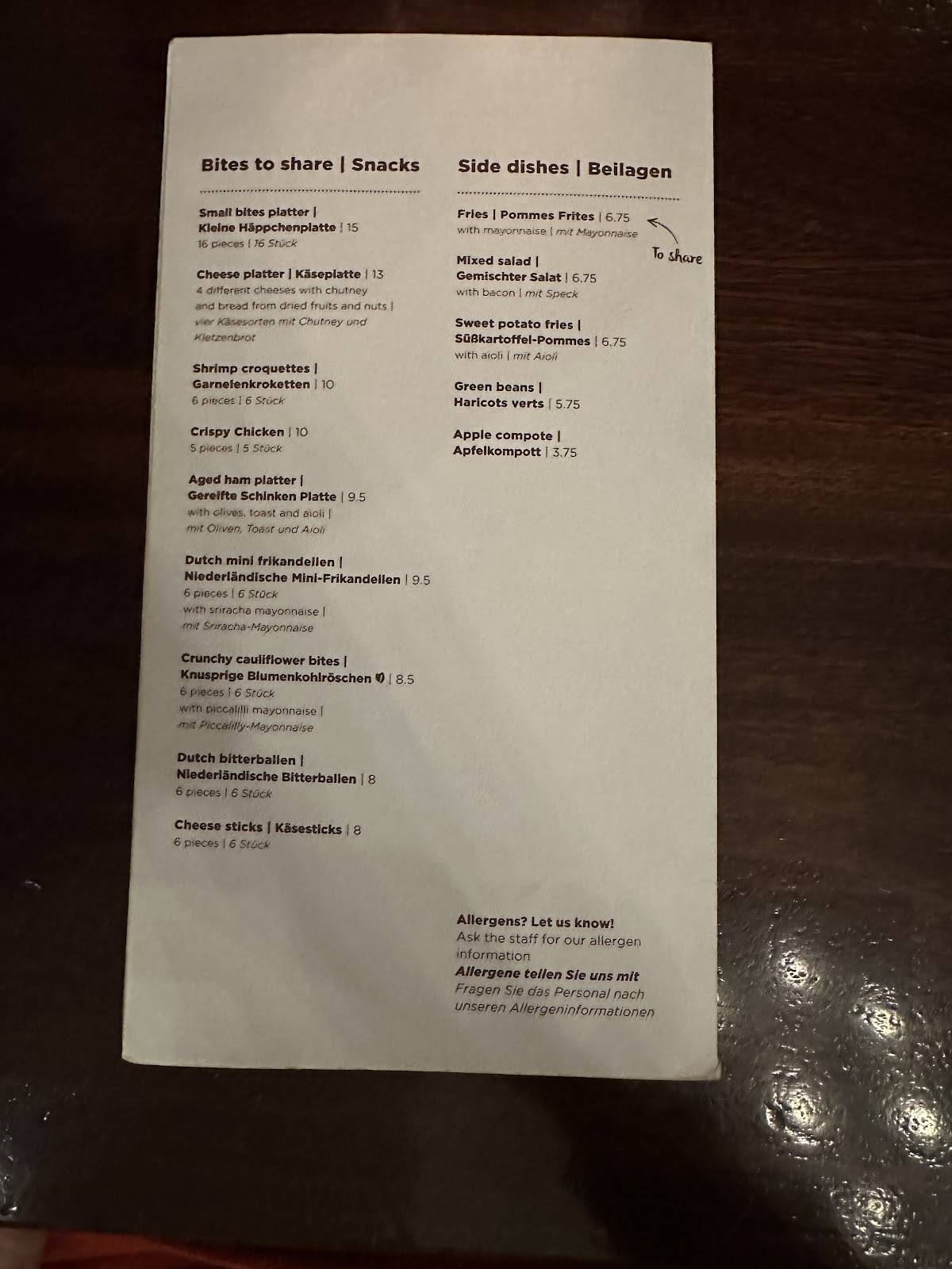 Menu at Loetje Oost / Amsterdam Restaurant, Amsterdam, Ruyschstraat 15