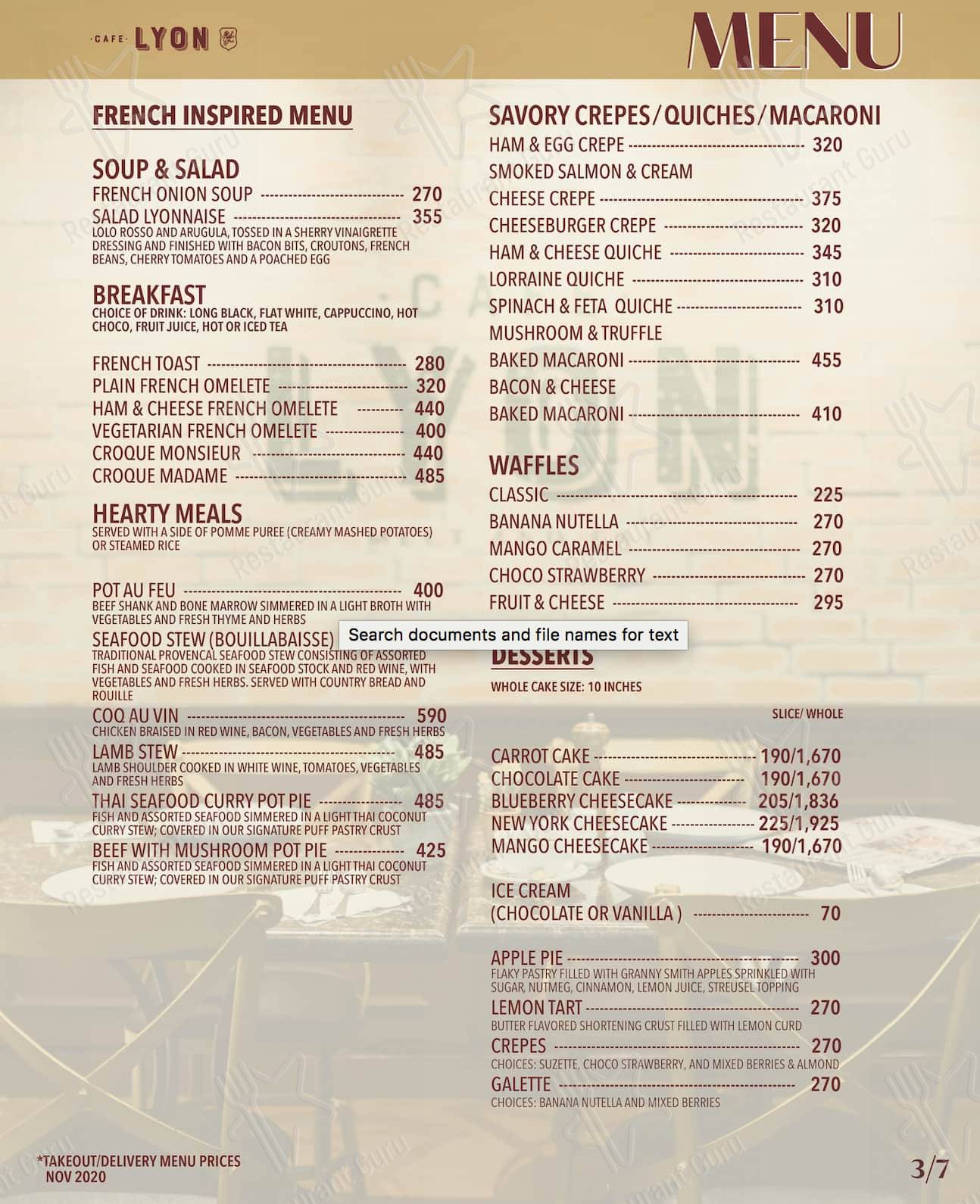 Menu at Cafe Lyon, Mandaluyong, GD-102