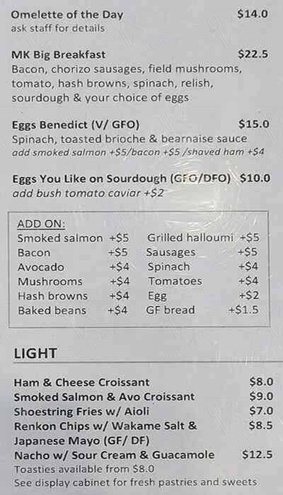 Menu at Manly Kitchen cafe, Manly, 50 Cambridge Parade